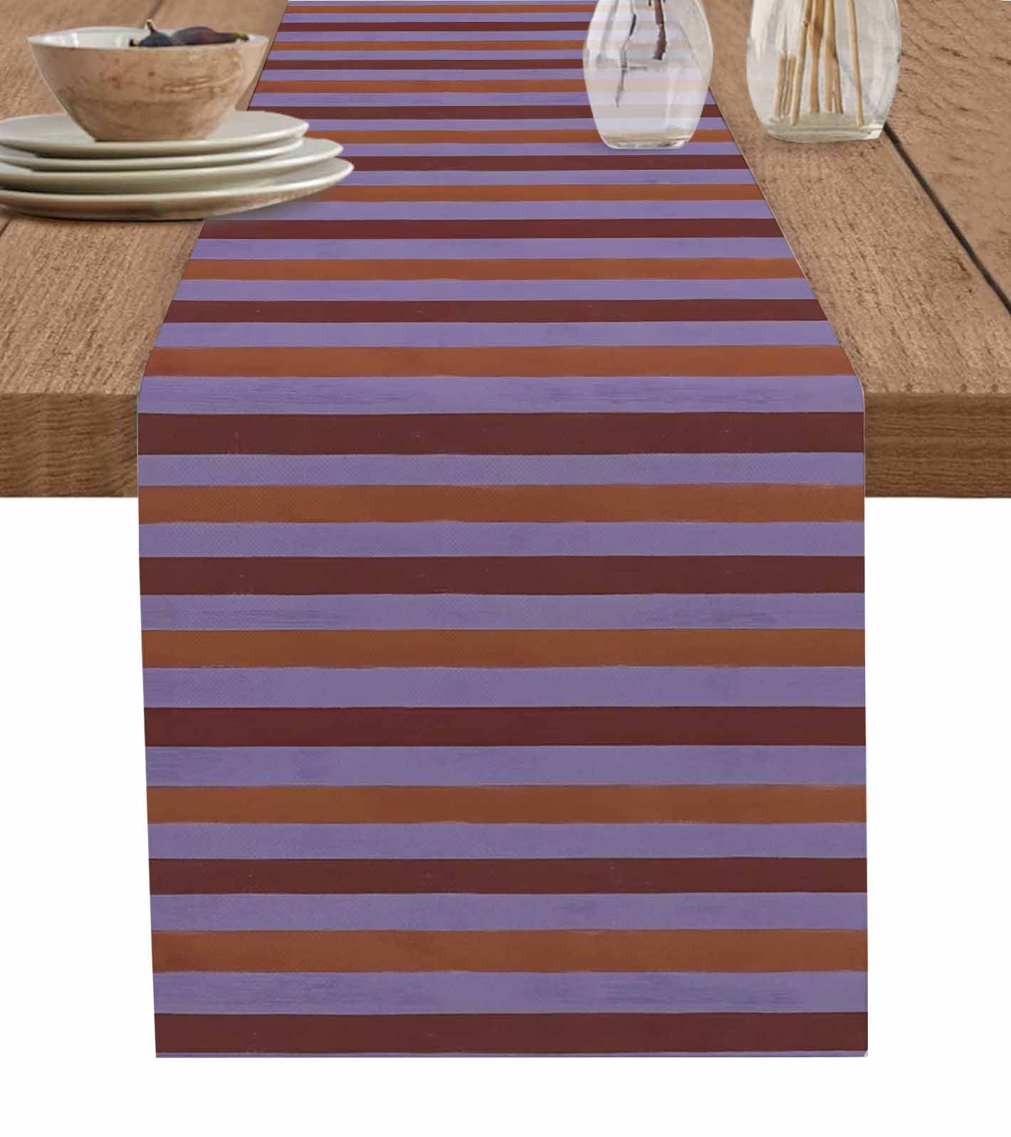 Purple Brown Stripe Table Runner 120 Inches, Minimalist Farmhouse ...