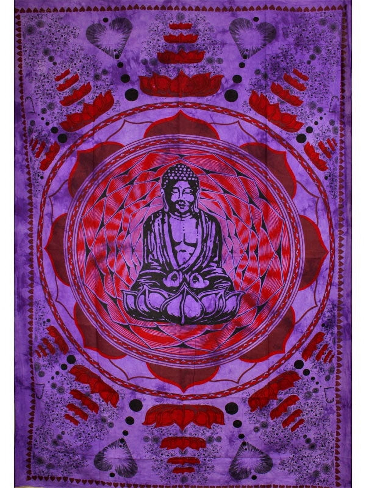 Purple Buddha In Dharma Chakra Mudra On A Lotus Flower Tapestry ...