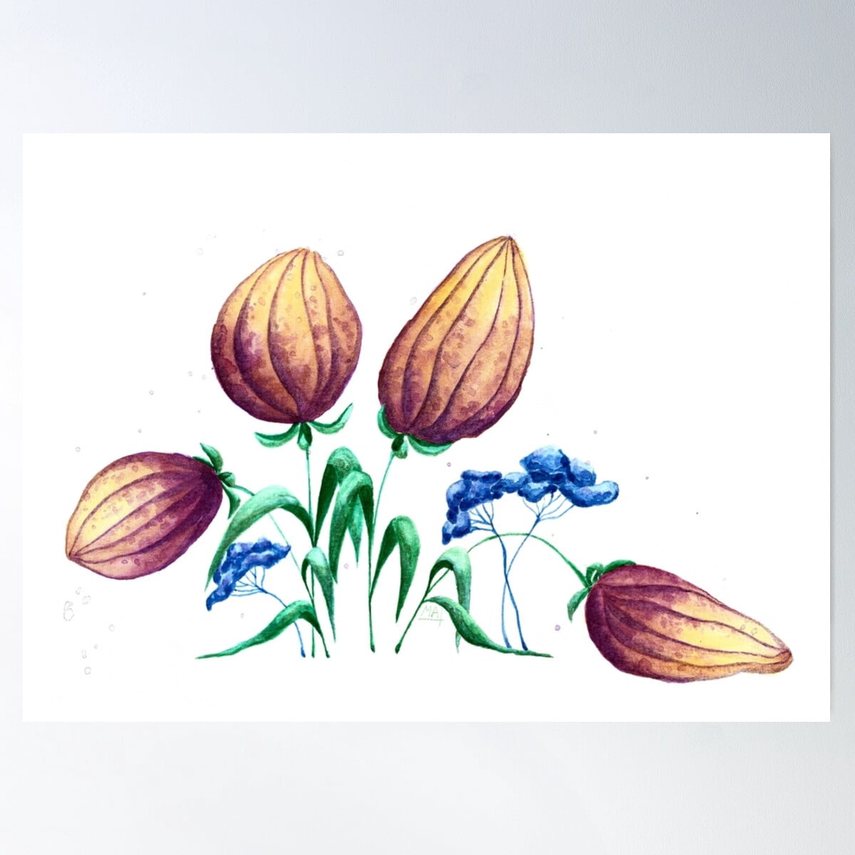 Purple Buds Watercolor Art - Floral Art Flowers Poster Wall Art, Modern ...