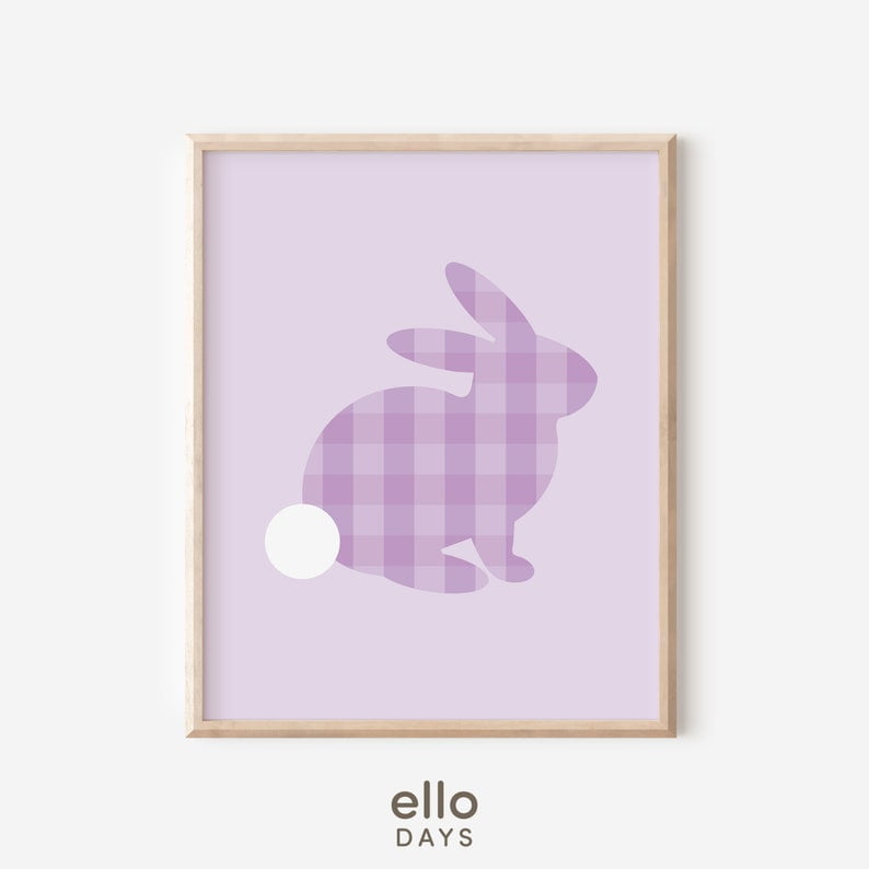 Purple Bunny Poster | Easter Rabbit Print | Cute Gingham Nursery Wall ...