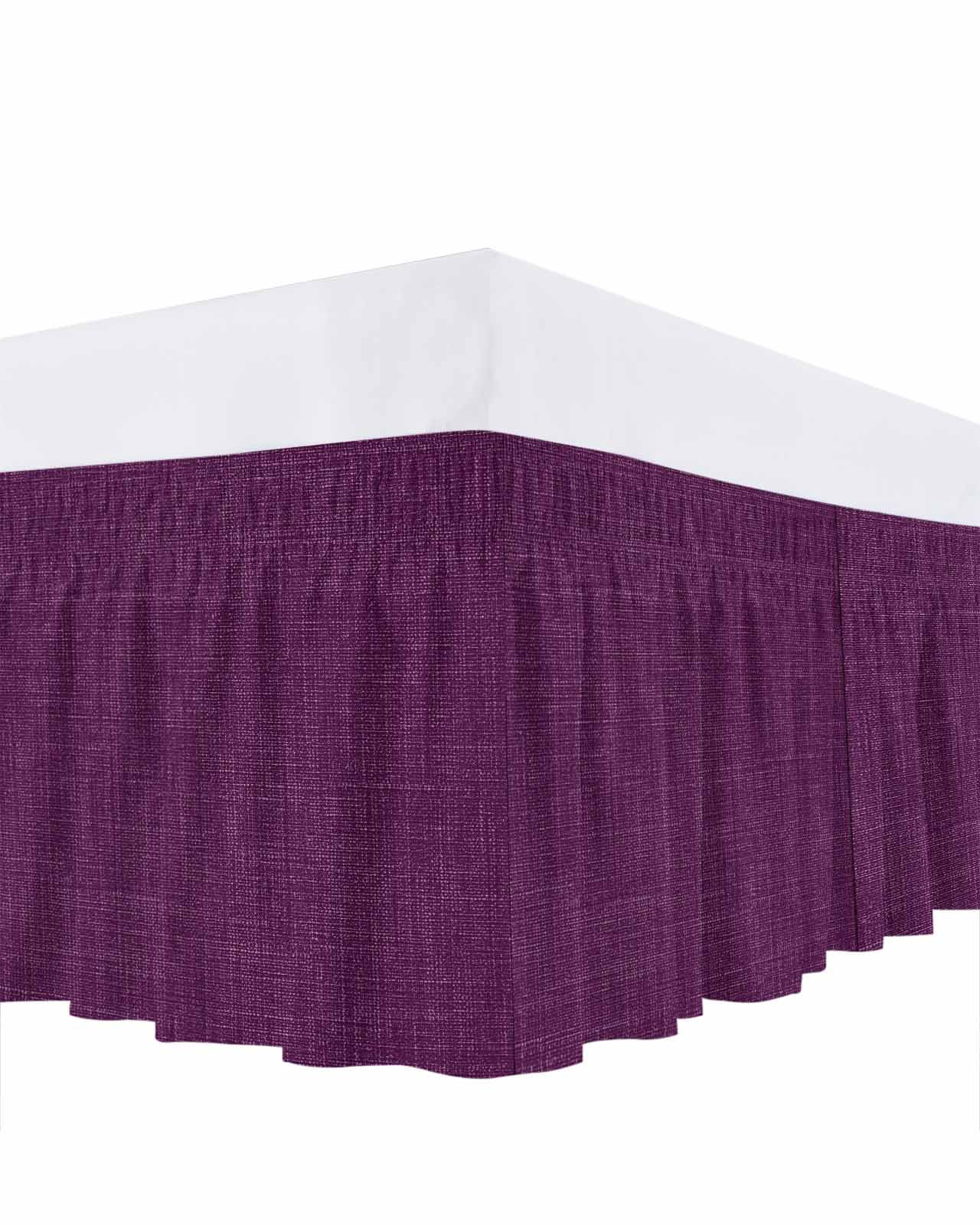 Purple Burlap Texture Bed Skirt Cal King Size, Farmhouse Vintage Purple ...