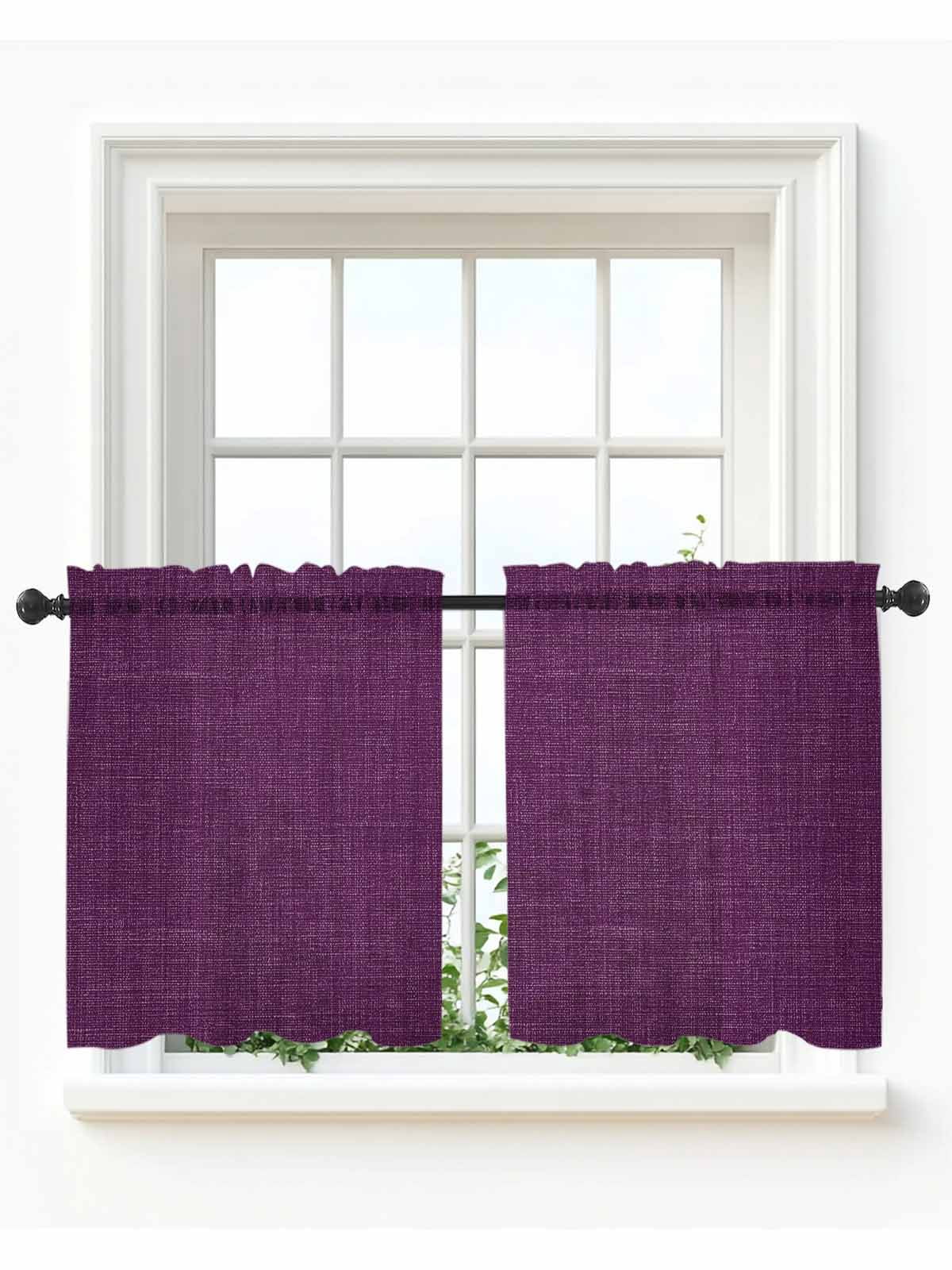 Purple Burlap Texture Tier Curtains 36 Inch Length,Sheer Curtains for ...