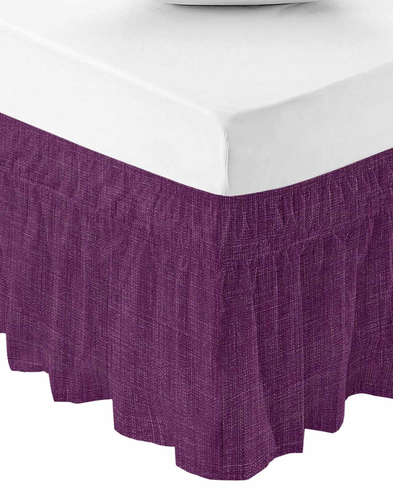 Purple Burlap Texture Wrap Around Bed Skirts for Queen Bed 16