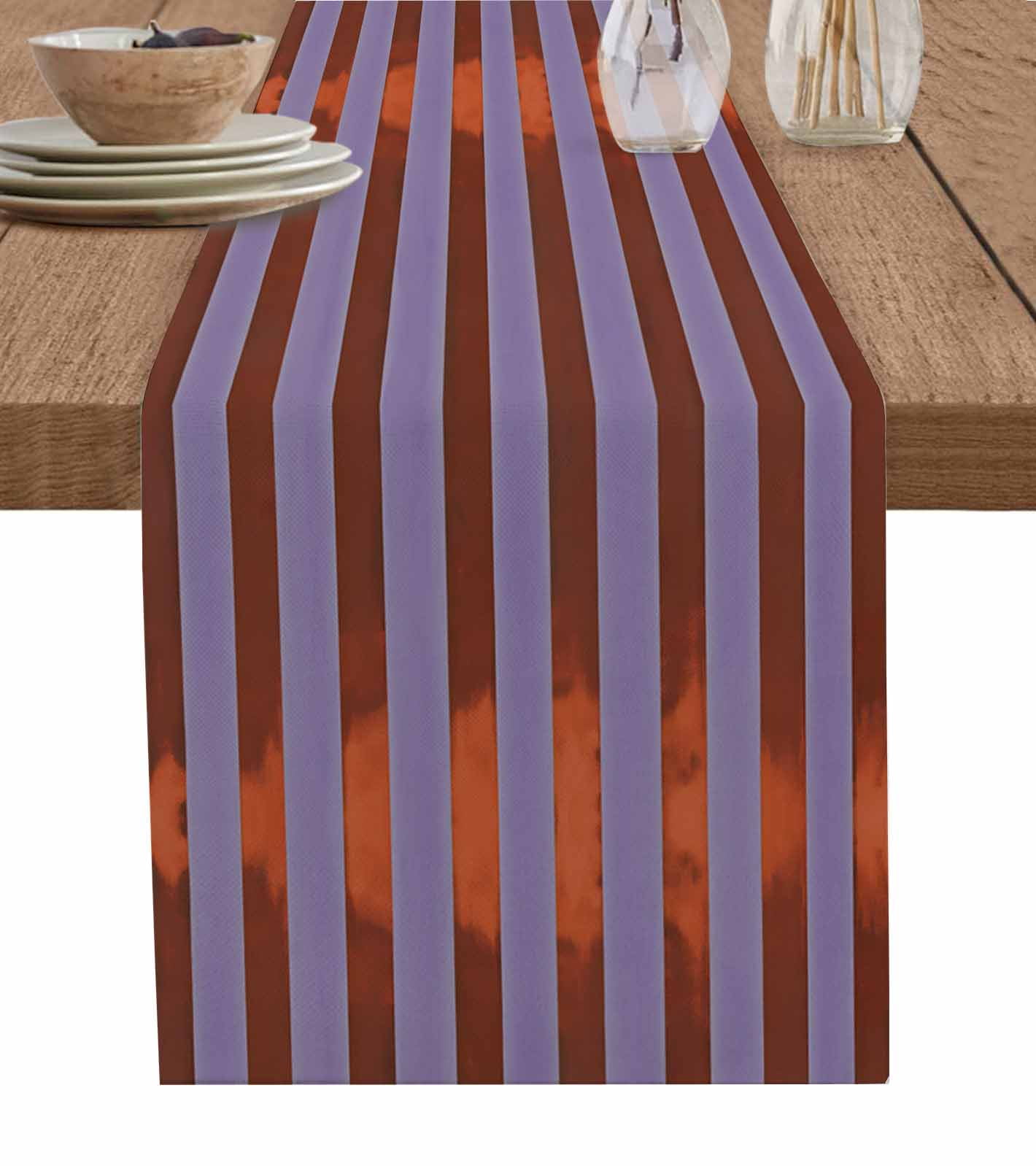 Purple Burnt Orange Striped Burlap Cotton Table Runner 13x90 Inches Long, Minimalist Stripe ...