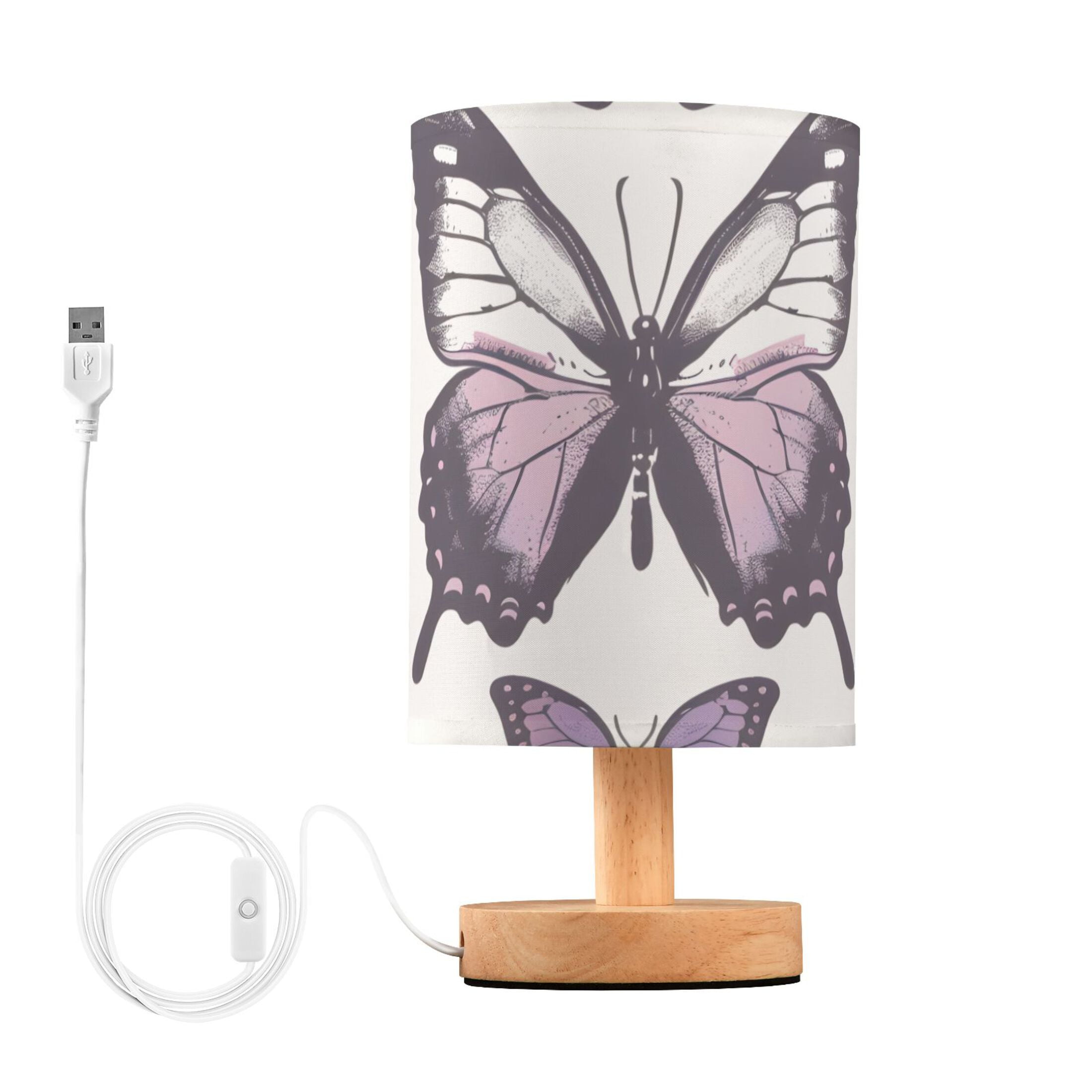 Purple Butterflies Table Lamp USB Bedside Desk Nightstand Lamp Printed ...