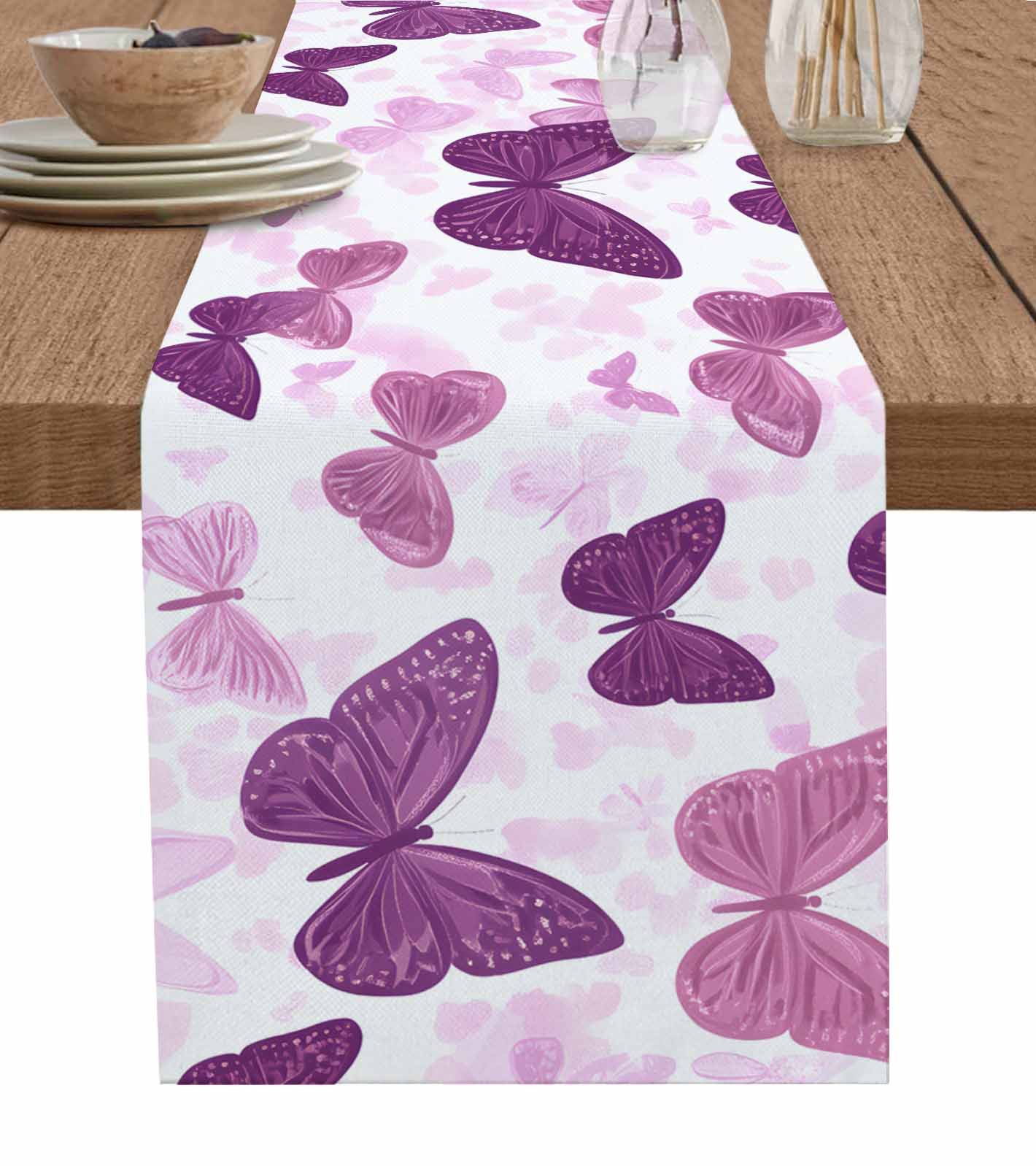 Purple Butterflies Table Runner 120 Inches, Modern Art Summer Butterfly ...
