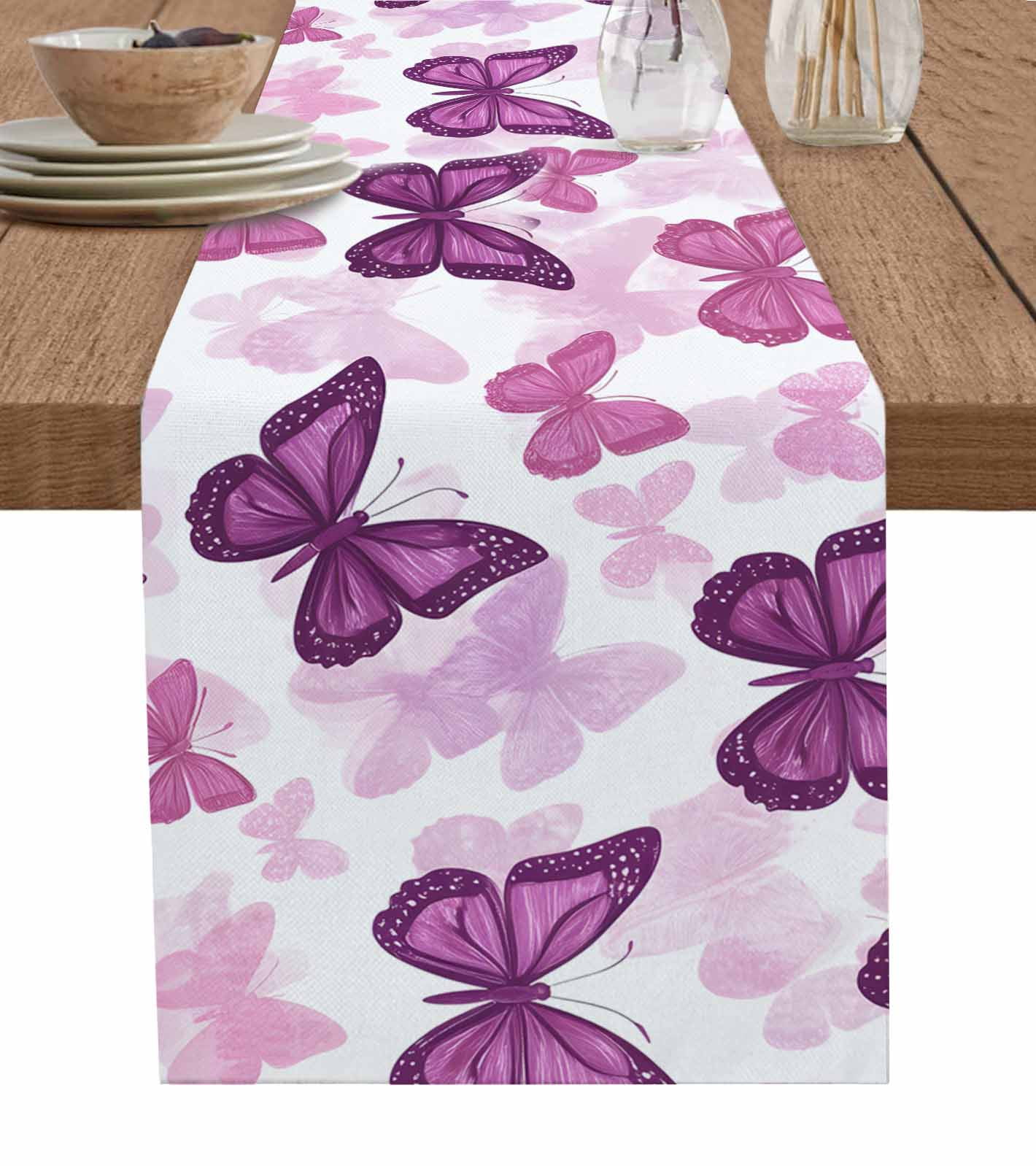 Purple Butterflies Table Runner 72 Inches, Spring Summer Butterfly Bed ...