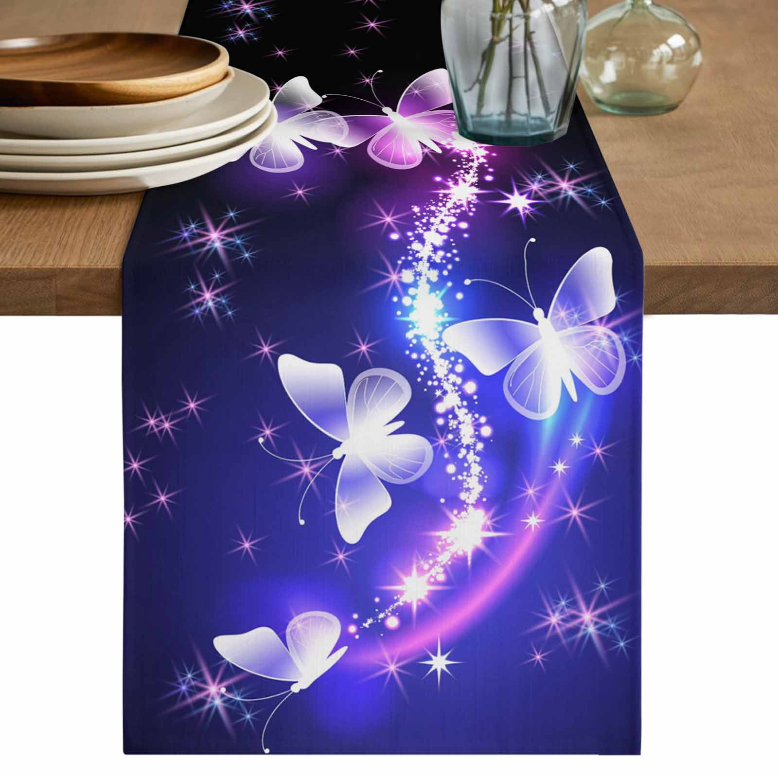 Purple Butterflies Table Runner 90 Inches, Modern Abstract Fantasy ...