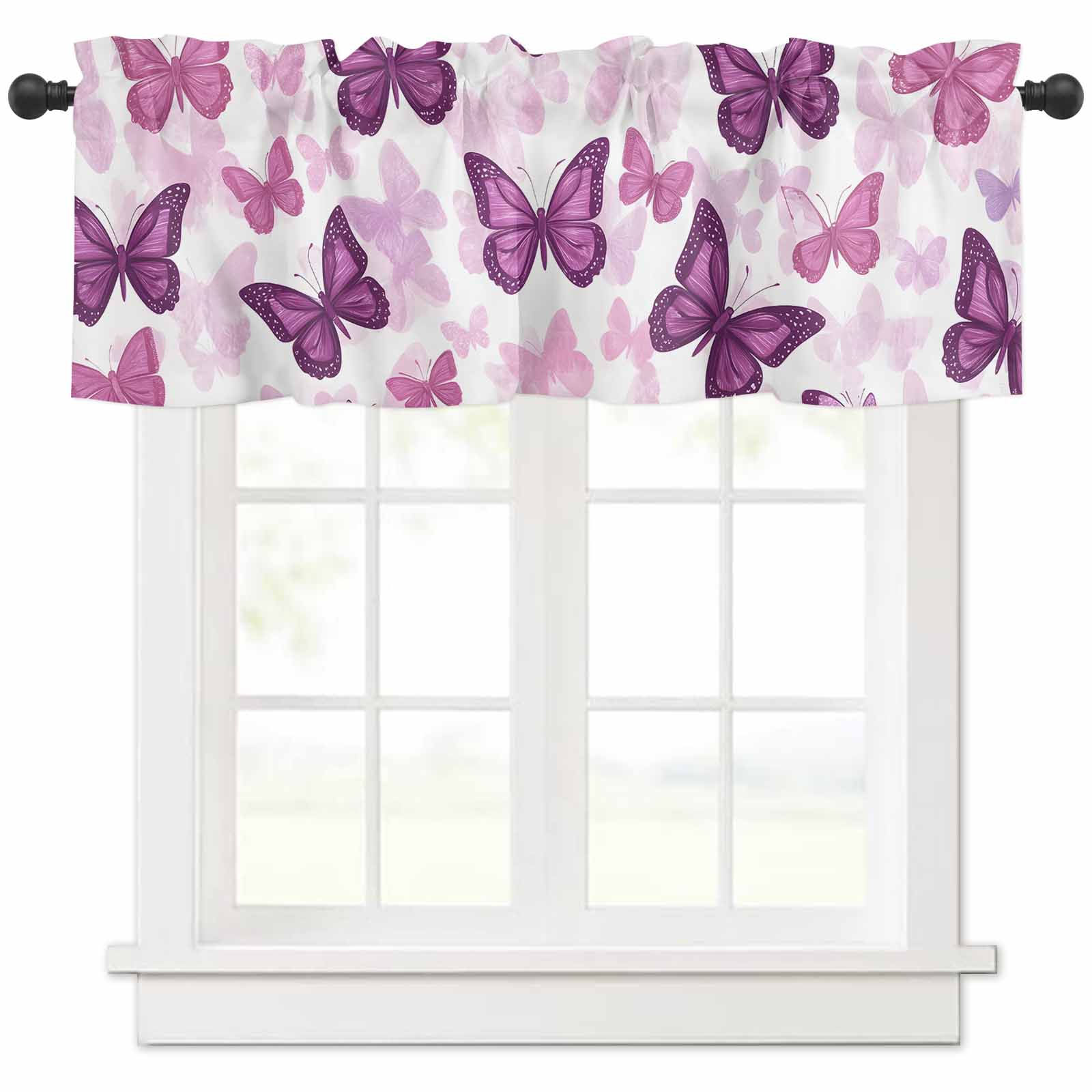 Purple Butterflies Valances for Windows Farmhouse Kitchen Curtains ...