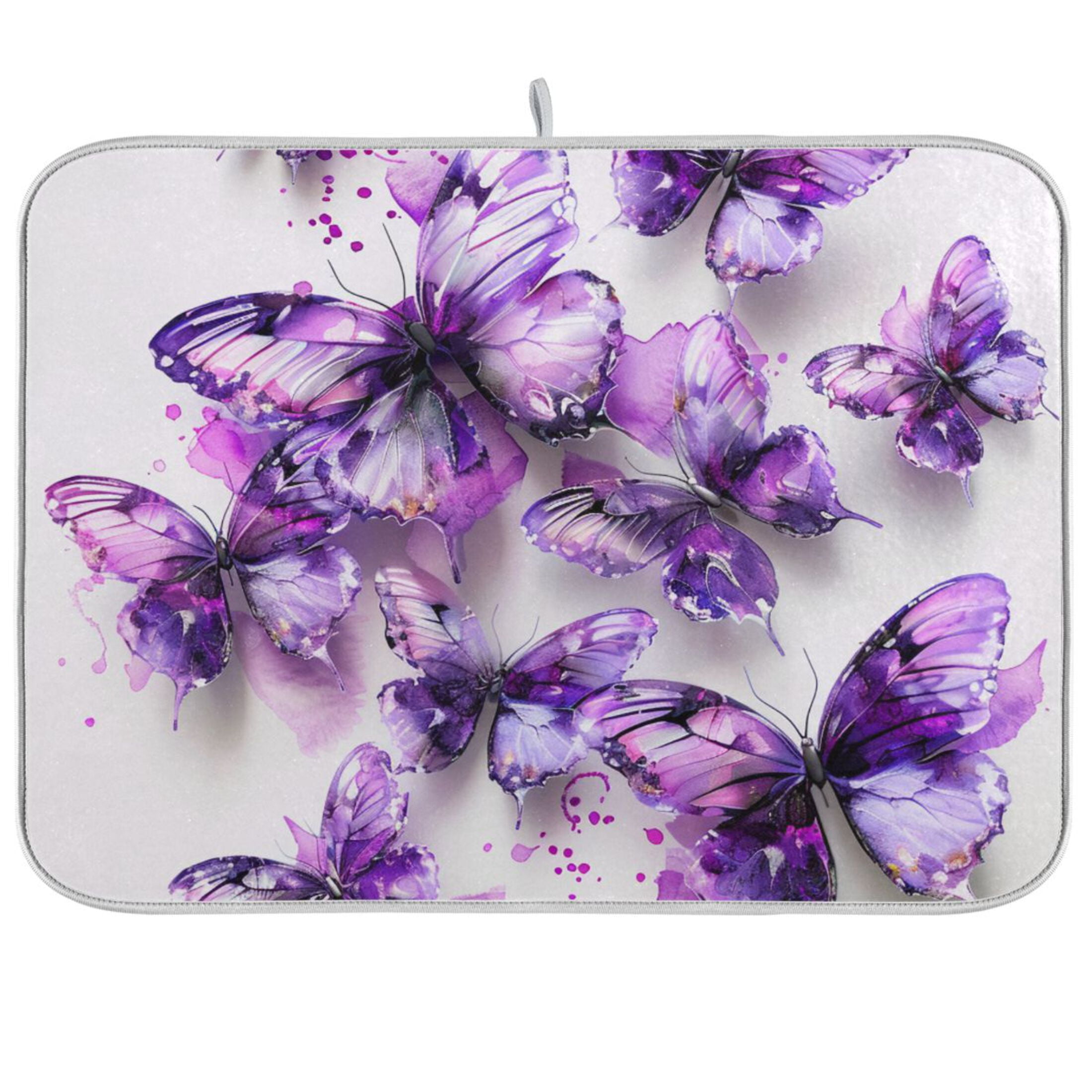 Purple Butterflies Watercolor Dish Drying Mat Dish Drainer Rack Mats ...
