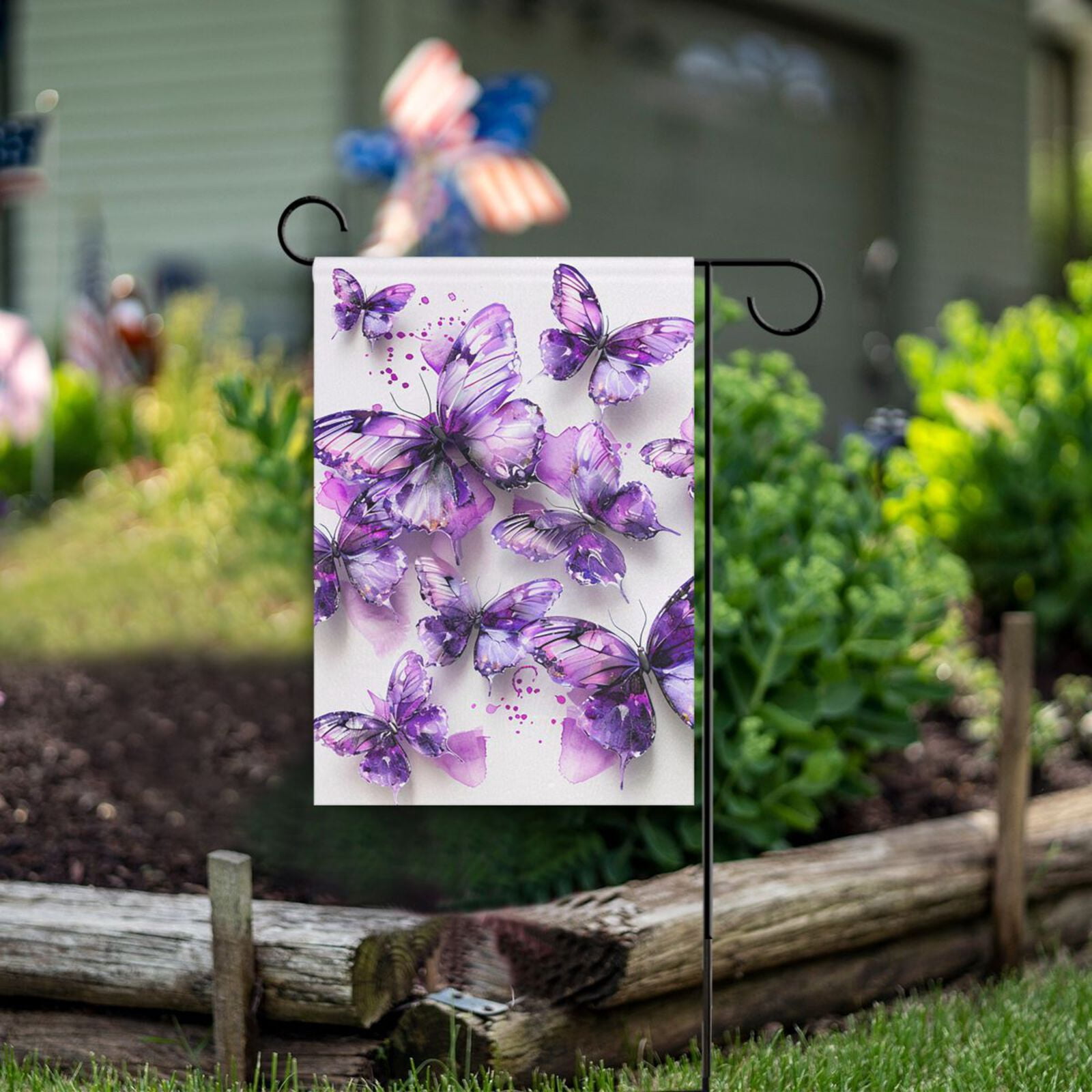 Purple Butterflies Watercolor Garden Flag Double Sided Outdoor Banners ...