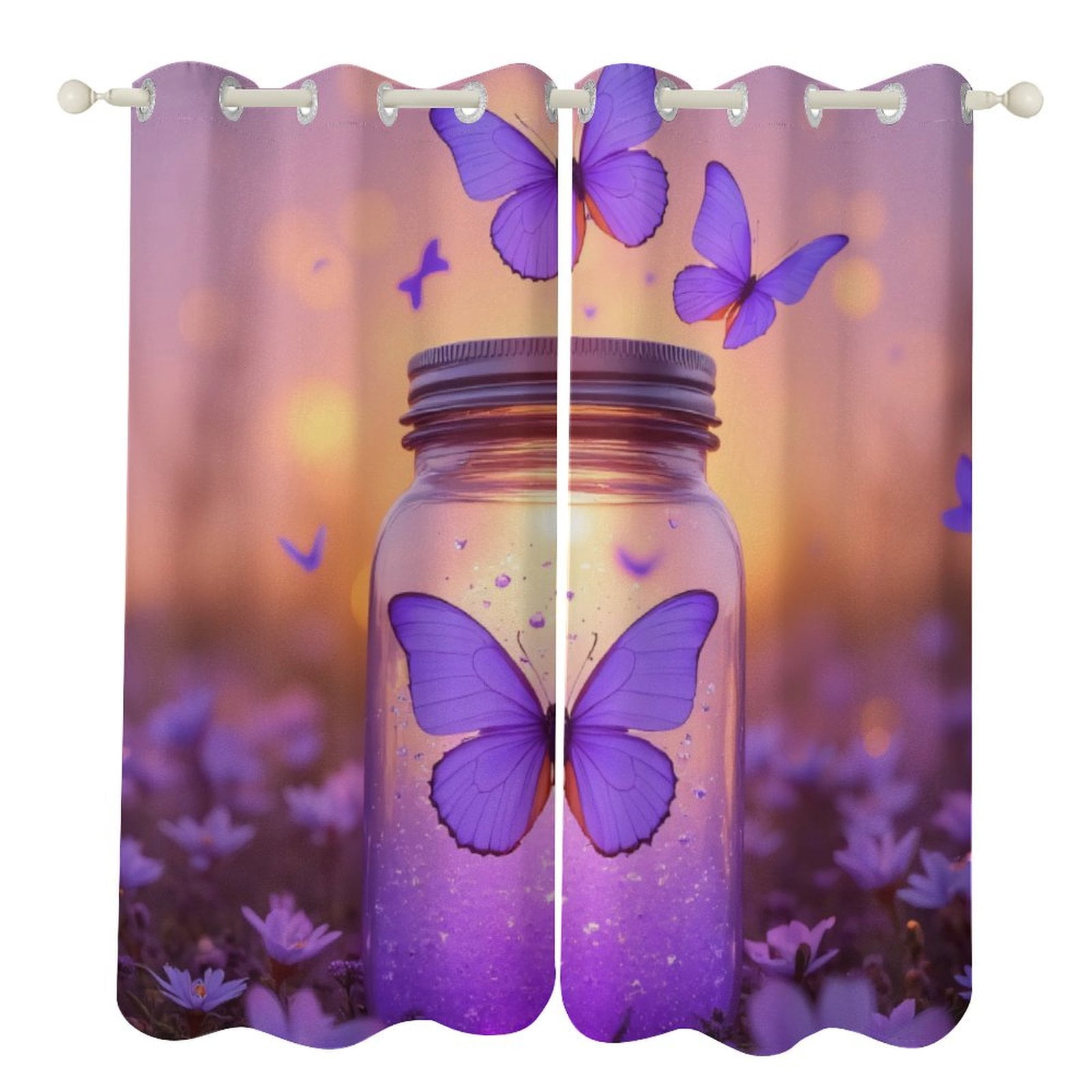 Purple Butterflies in A Jar Blackout Window Curtains for Bedroom Living ...