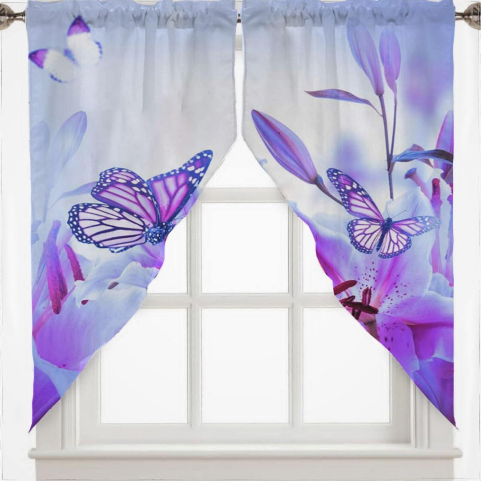 Purple Butterfly (2) Swag Valances For Windows 2 Pack For Kitchen ...