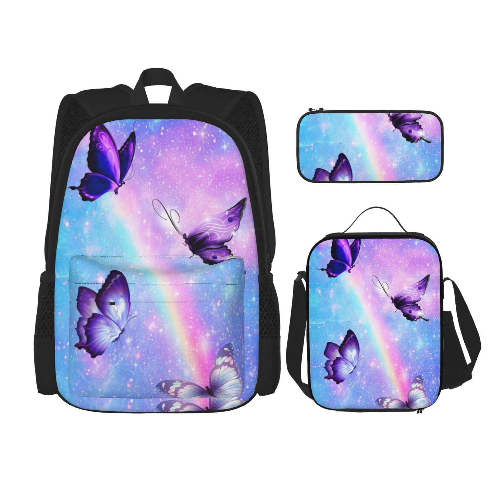 Purple Butterfly 4 Backpacks With Lunch Pack Pencil Case 3pcs Set ...
