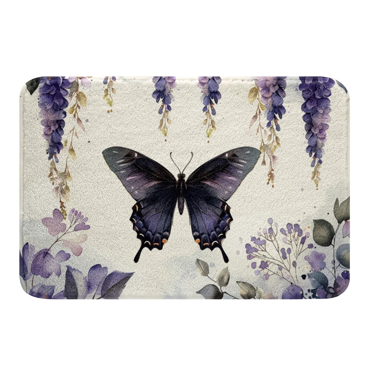 Purple Butterfly Bathroom Rugs,Wisteria Florals 16"X 24" Doormats Floor ...
