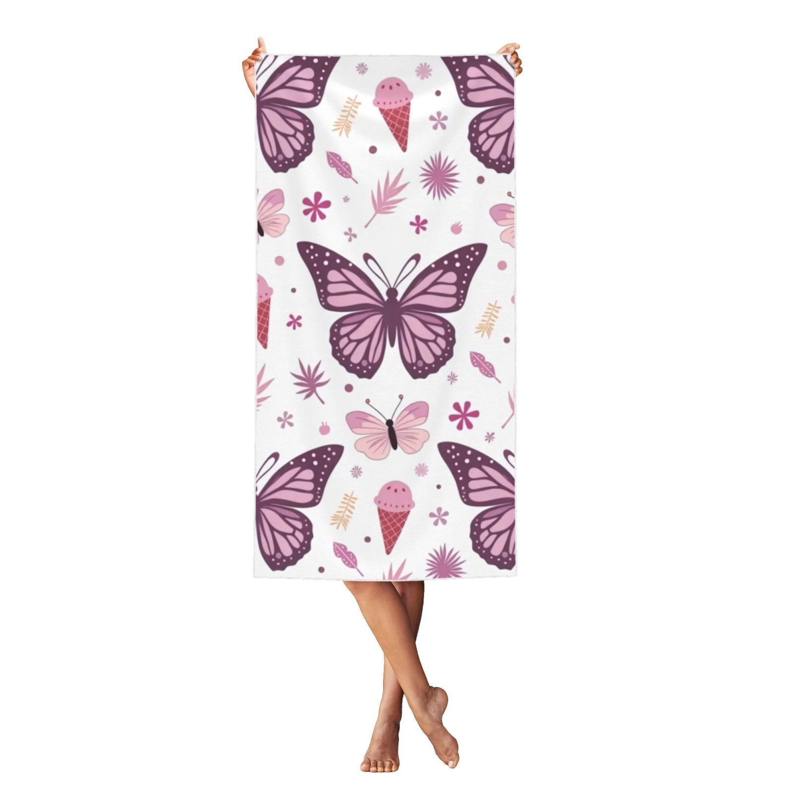 Purple Butterfly Beach Towel， Large Soft Quick Dry Sand Free Beach ...