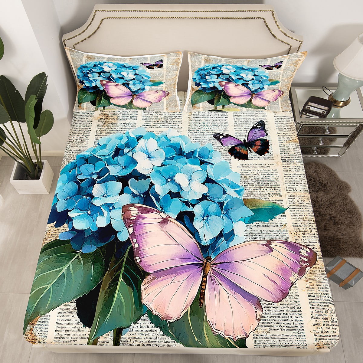Purple Butterfly Bed Sheets Queen Size Butterfly Fitted Sheet Rustic ...
