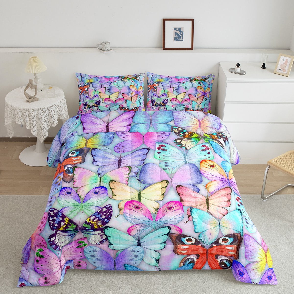 Erosebridal Purple Butterfly Bedding Set Twin, Rainbow Tie Dye ...