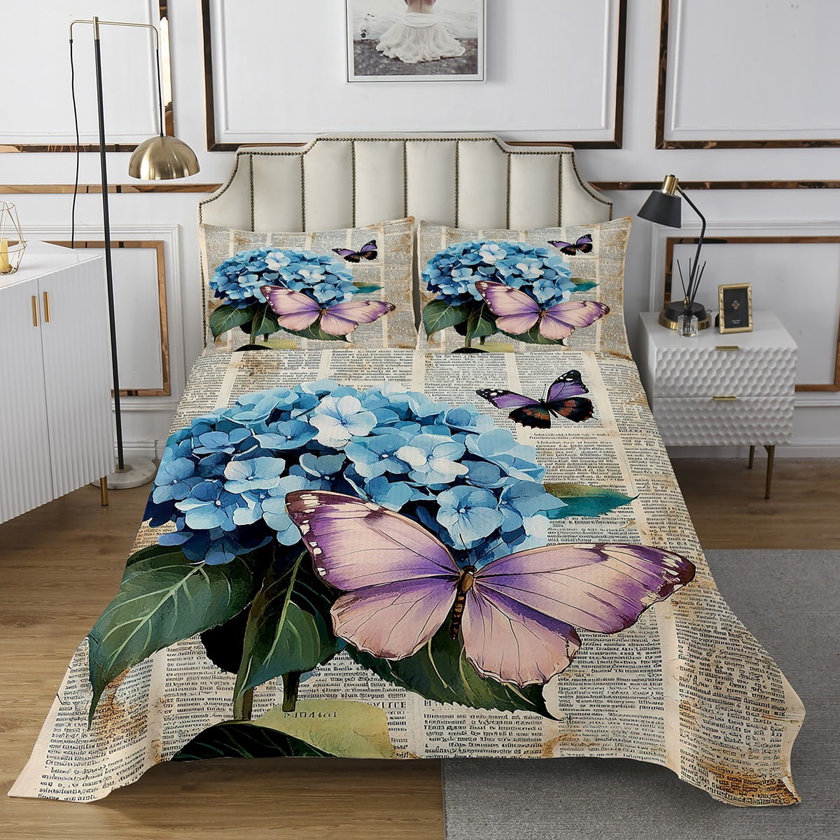 Purple Butterfly Bedspread Queen Size Butterfly Quilt Set Rustic Farm ...