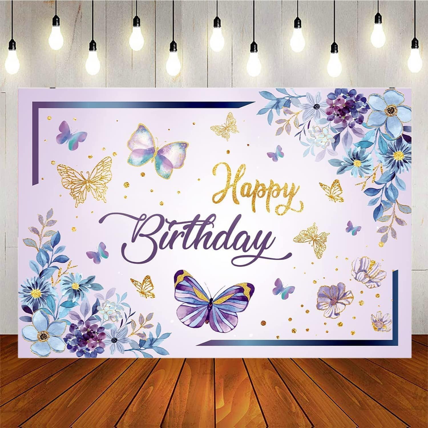 Purple Butterfly Birthday Backdrop for Girl's Purple Peach Floral Pastel Butterflies Birthday ...