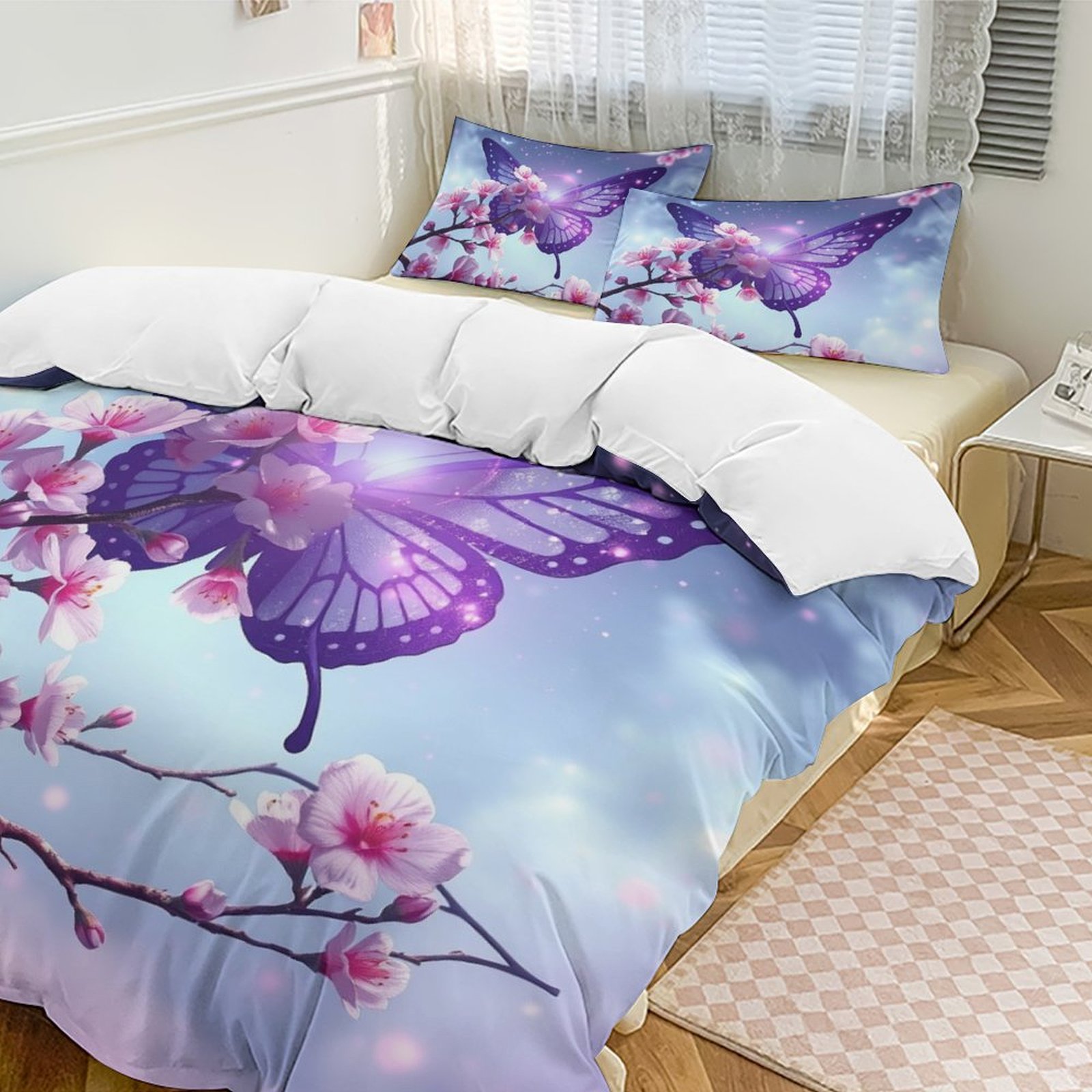 Purple Butterfly Blossoms Moon Duvet Cover Set Decorative 3 Pieces ...