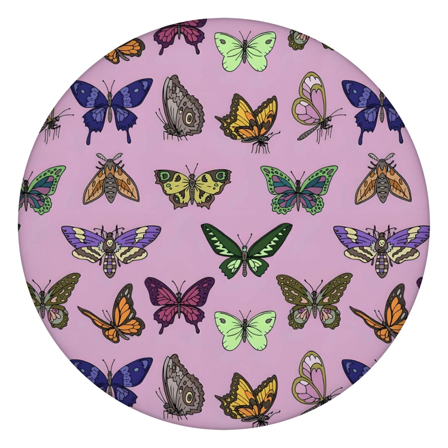 Purple Butterfly Colorful Wing Pattern Round Fitted Tablecloth with ...