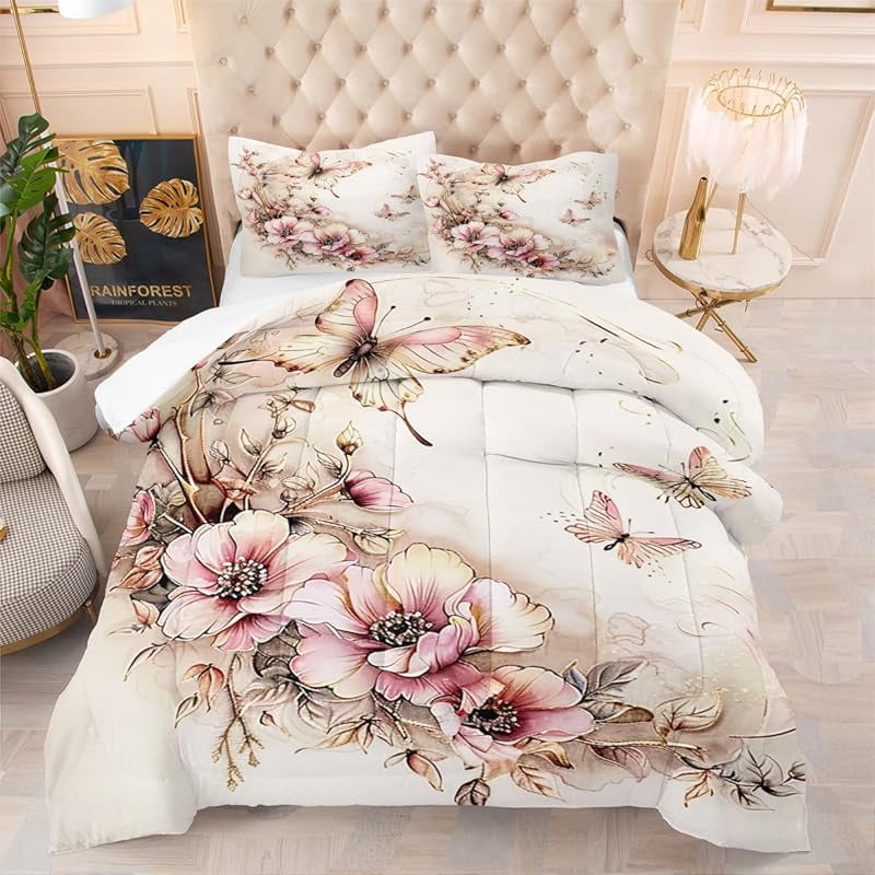 Purple Butterfly Comforter Set Queen Size Flowers Butterfly Bedding Set ...