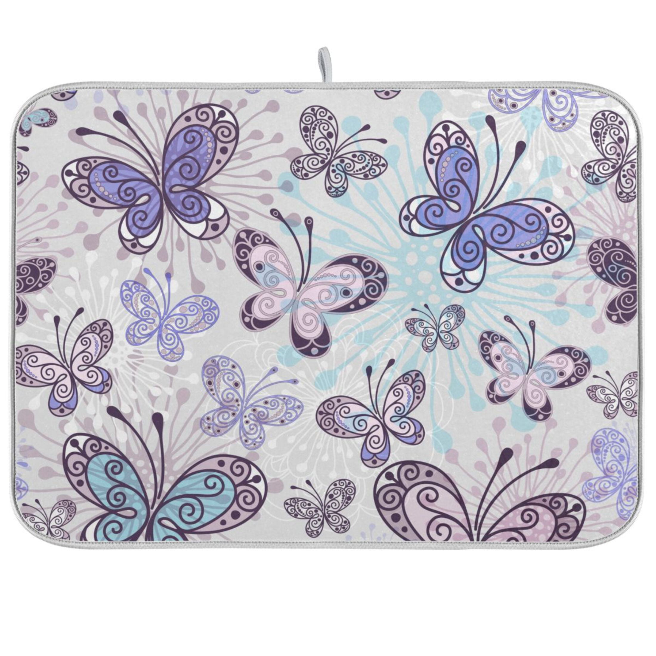 Purple Butterfly Dish Drying Mat Microfiber Kitchen Pad Large Counter ...