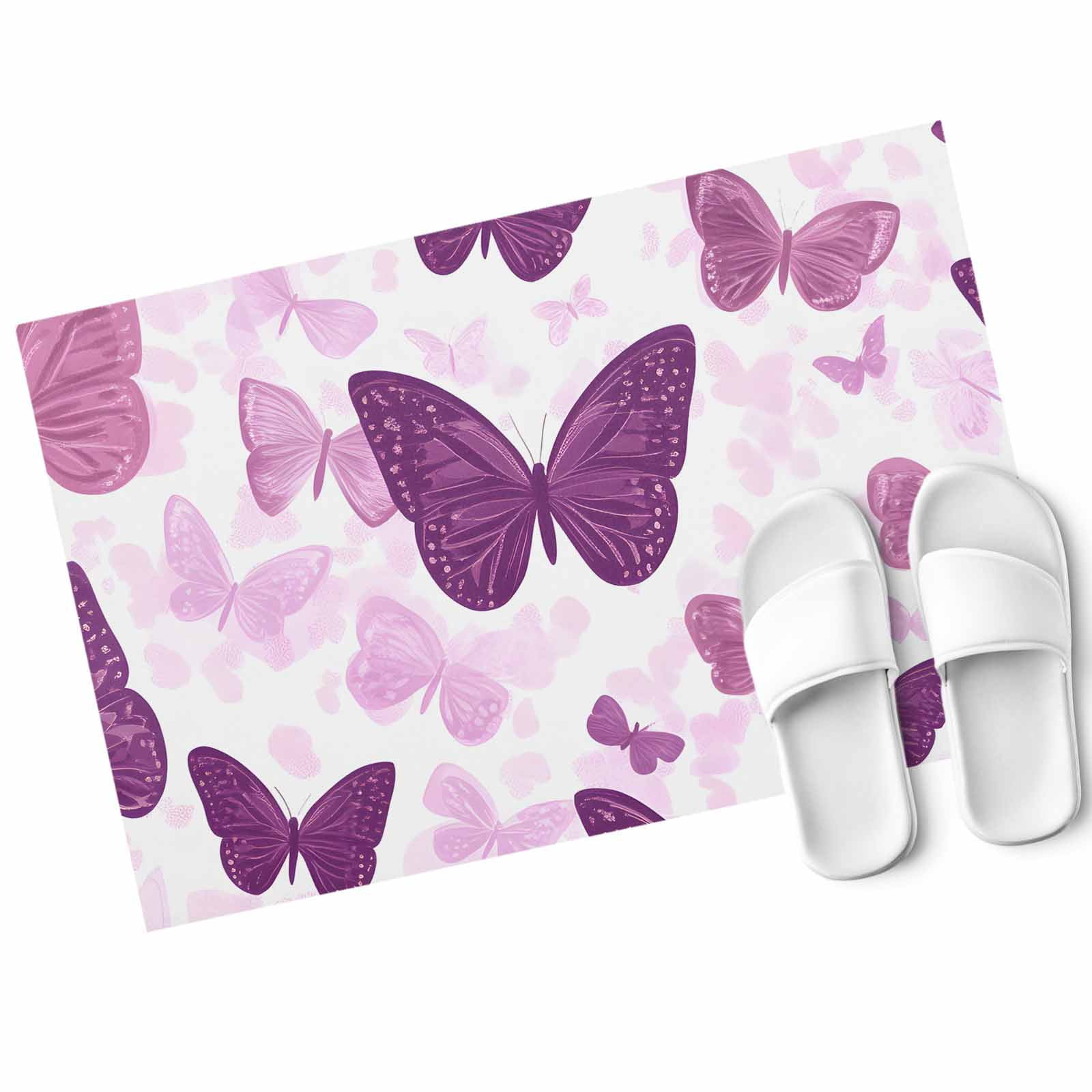 Purple Butterfly Door Mat Pink Bug Modern Art Cartoon Style Non Slip ...