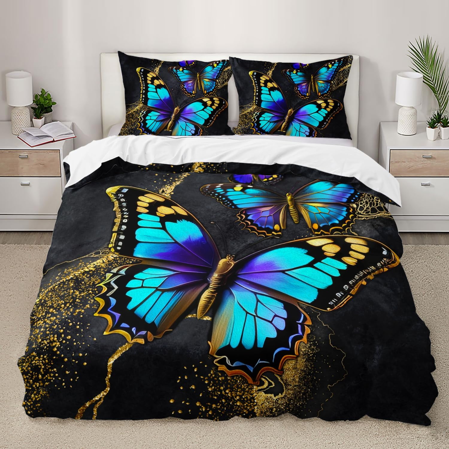 Purple Butterfly Duvet Cover Set Size Lavender Floral Comforter Cover ...