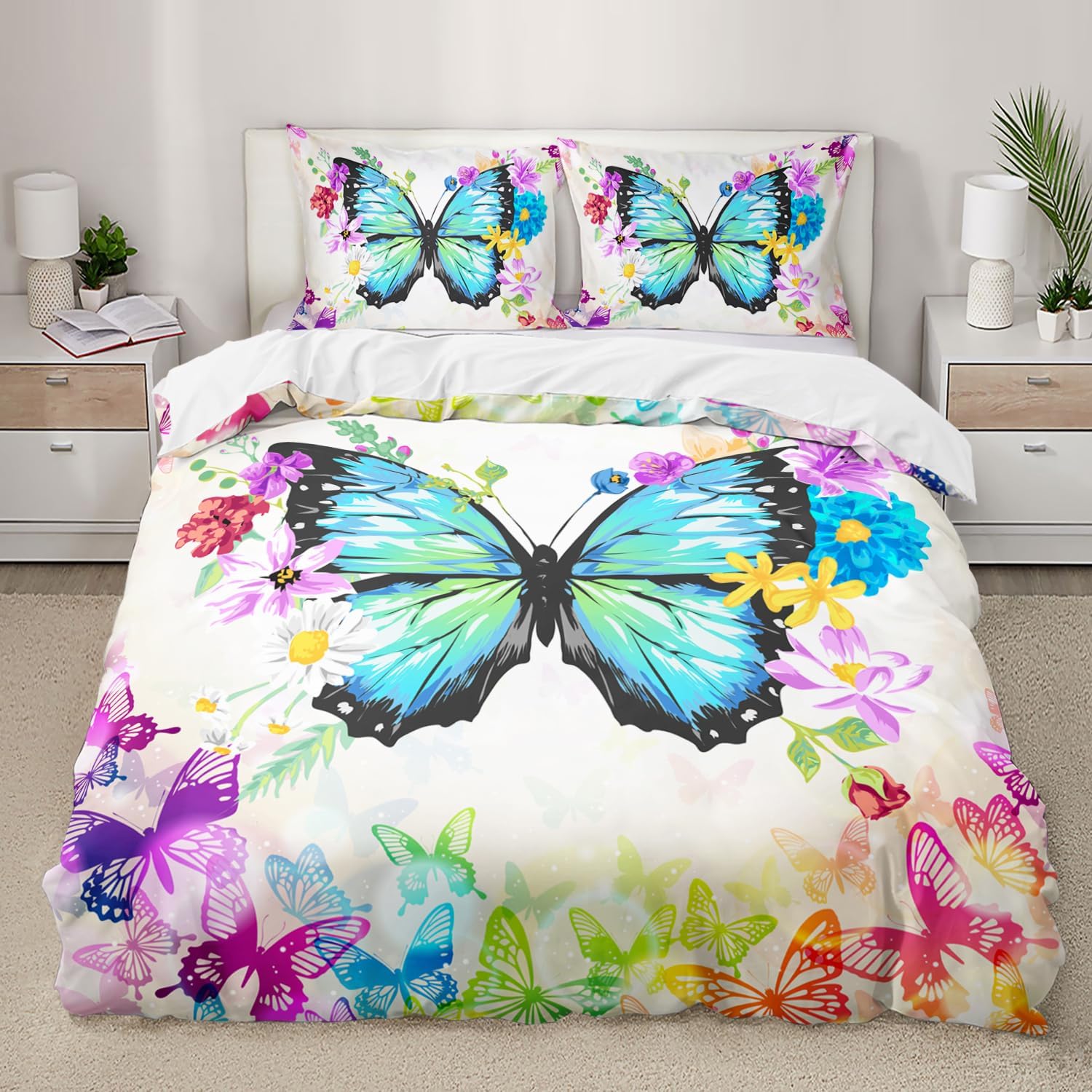 Purple Butterfly Duvet Cover Set Size Lavender Floral Comforter Cover ...