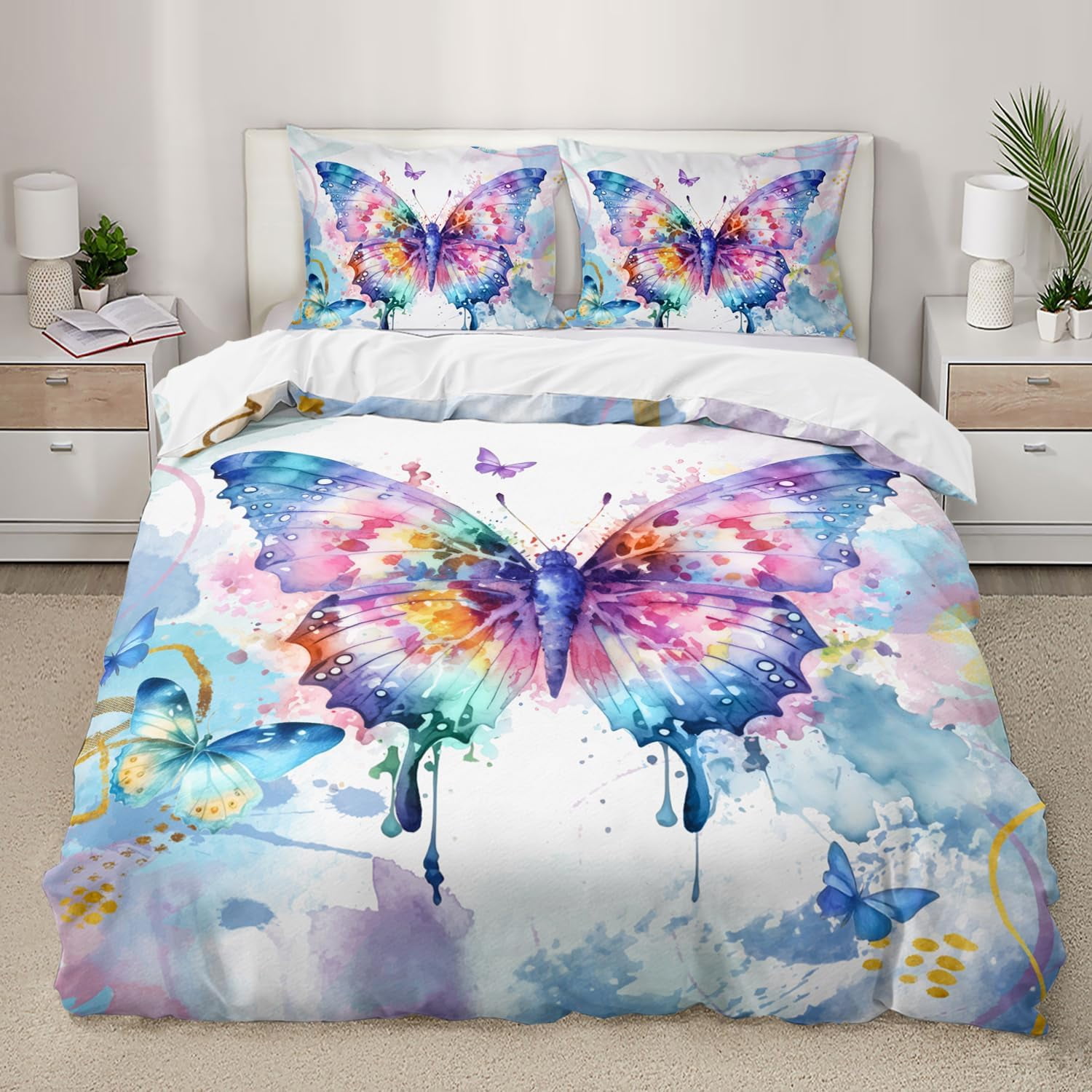Purple Butterfly Duvet Cover Set Size Lavender Floral Comforter Cover ...