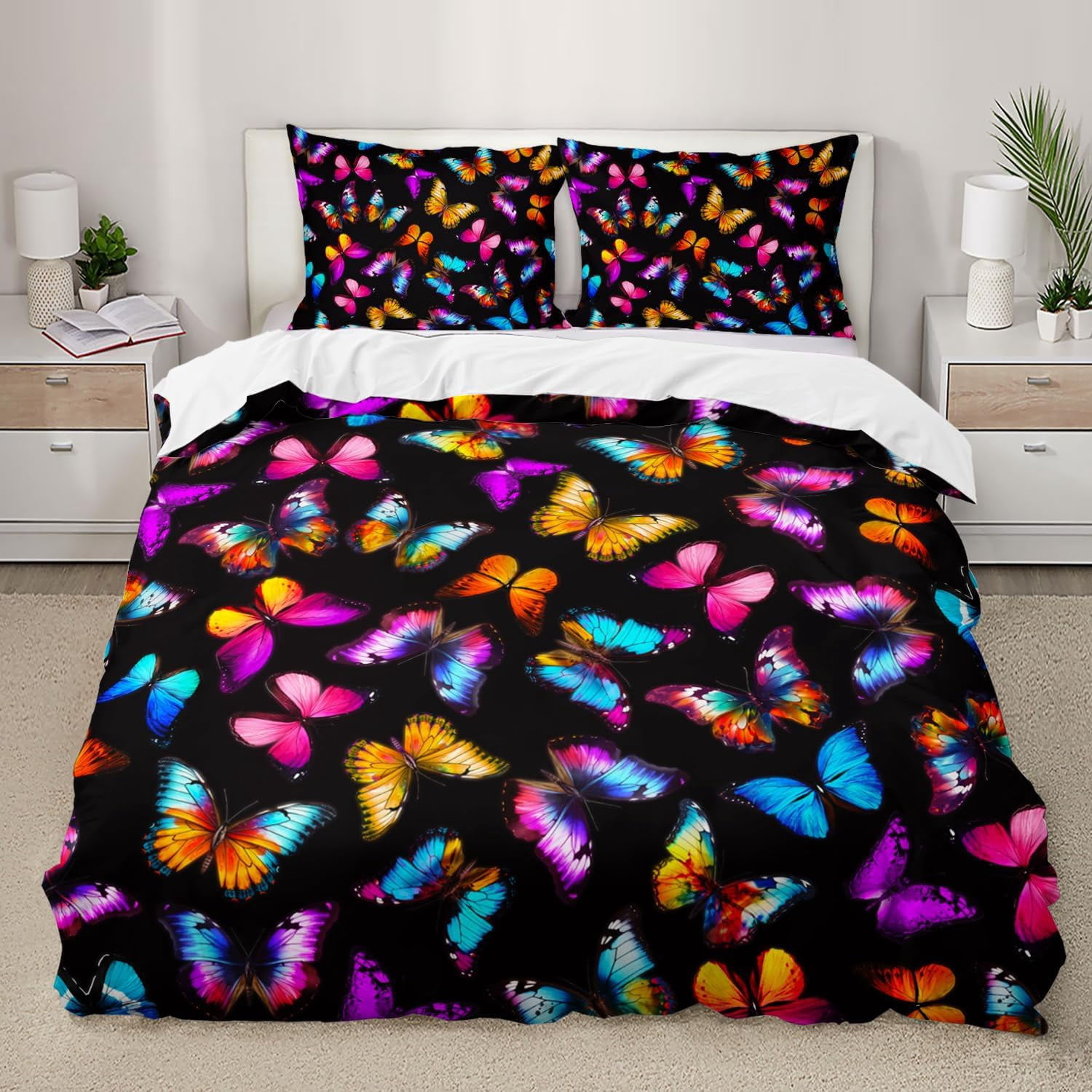 Purple Butterfly Duvet Cover Set Size Lavender Floral Comforter Cover ...