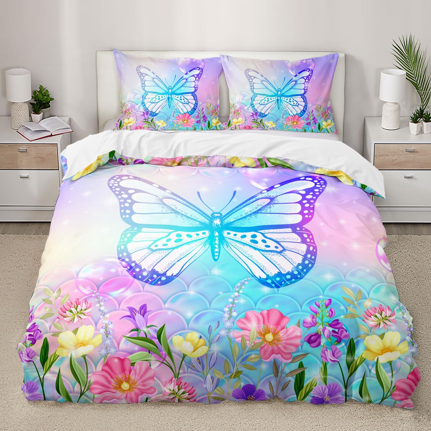 Purple Butterfly Duvet Cover Set Size Lavender Floral Comforter Cover ...