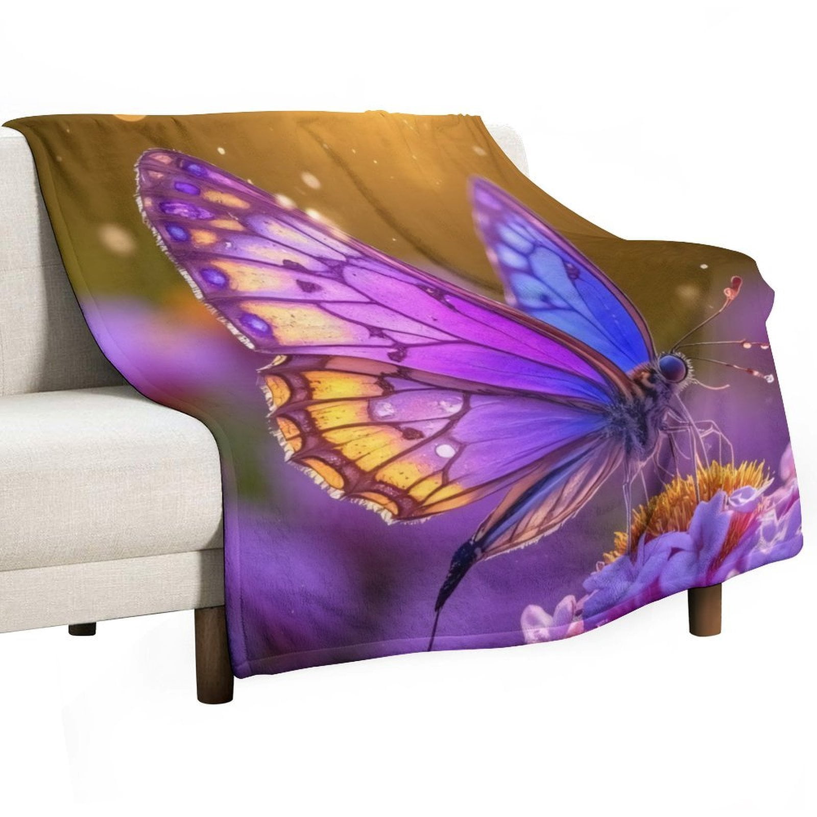 Purple Butterfly Floral Print Throws Blankets for Sofa Bed Winter Plush ...