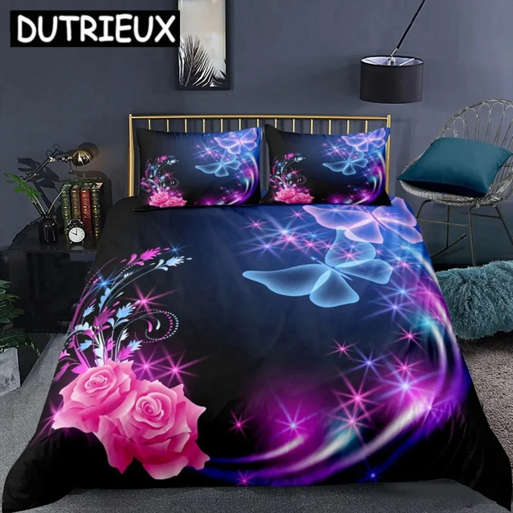 Purple Butterfly Flower 3D Print Luxury Bedding Set Single Double King Size Duv - Walmart.com