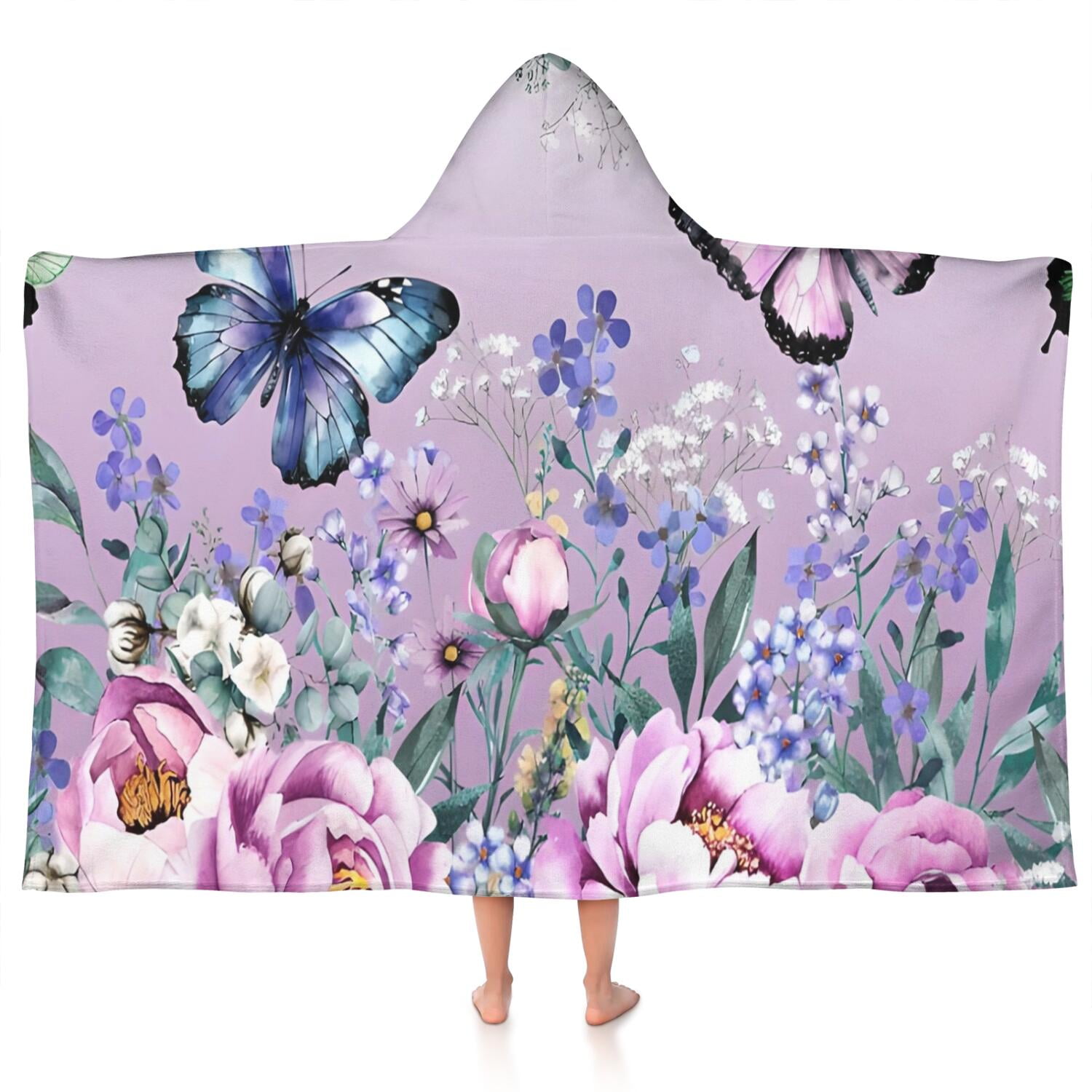 Purple Butterfly Flower Butterfly Pattern Hooded Bath Towel，50"x30" for ...
