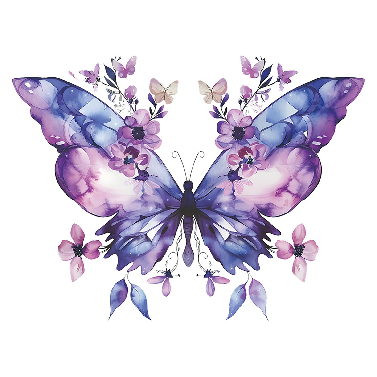 Purple Butterfly Flower Wall Sticker Removable Vinyl Peel & Stick ...
