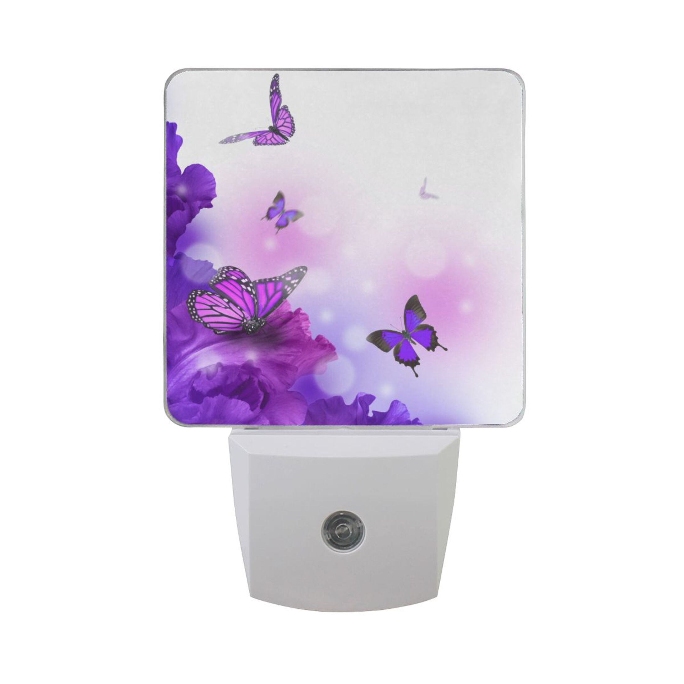 Purple Butterfly Flowers Night Light LED Dusk to Dawn Night Lamp Auto ...