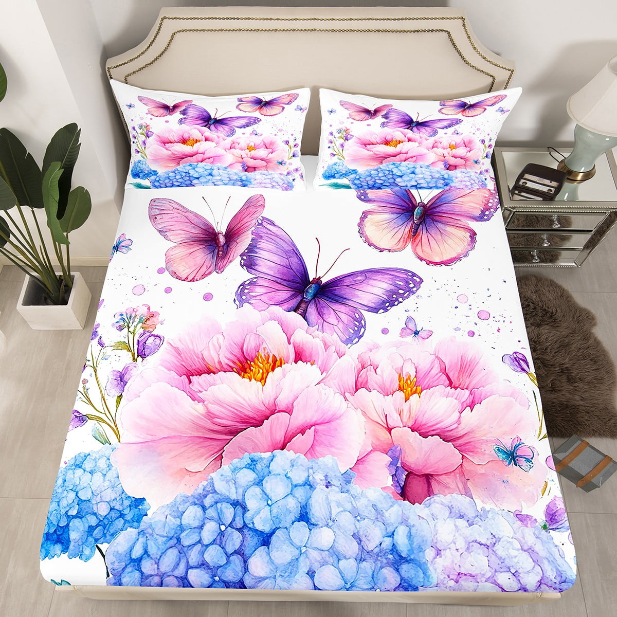 Purple Butterfly Full Bed Sheets Dreamy Butterfly Fitted Sheet Indigo ...
