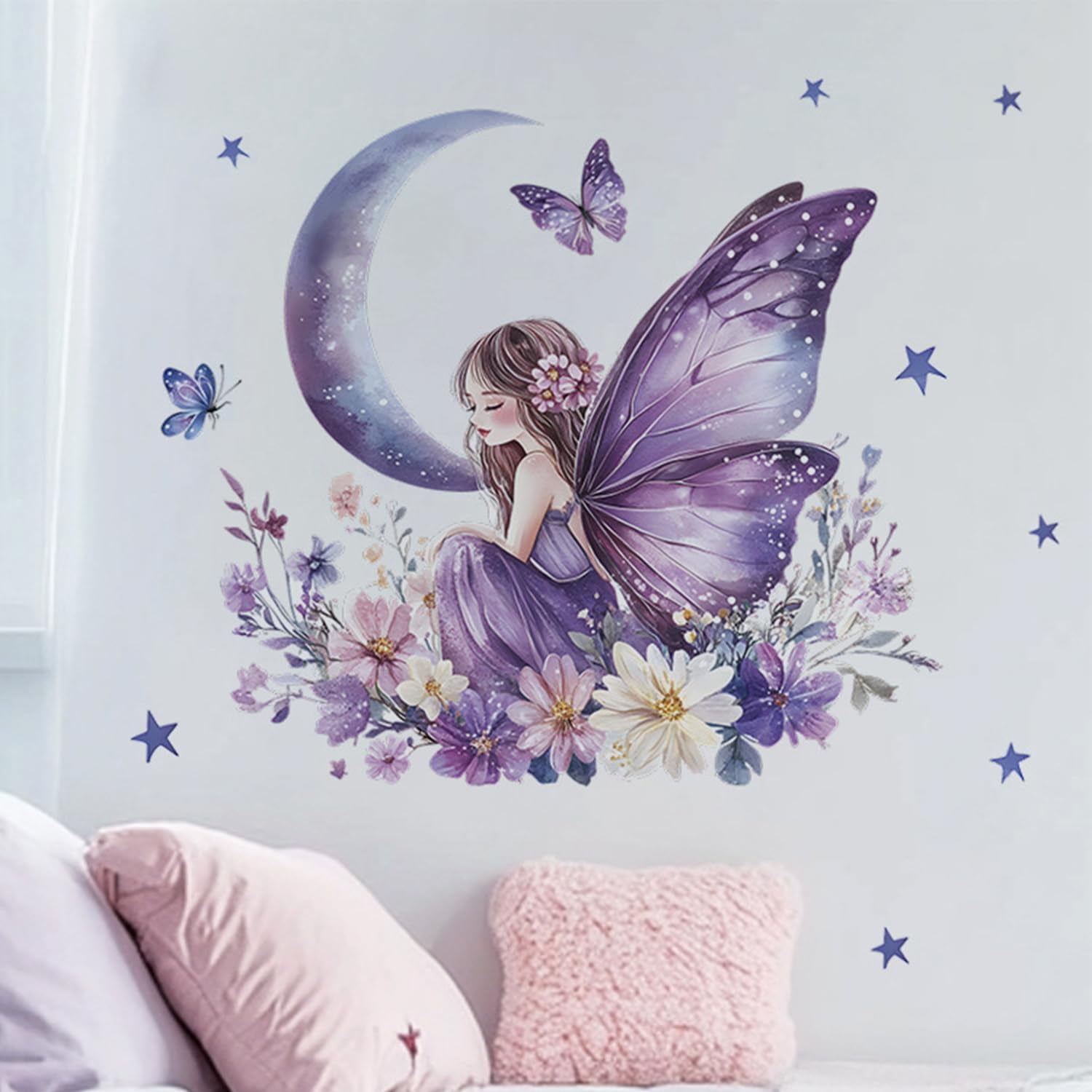 Purple Butterfly Girls Wall Stickers for Girls Room Fairy Wall Decals ...