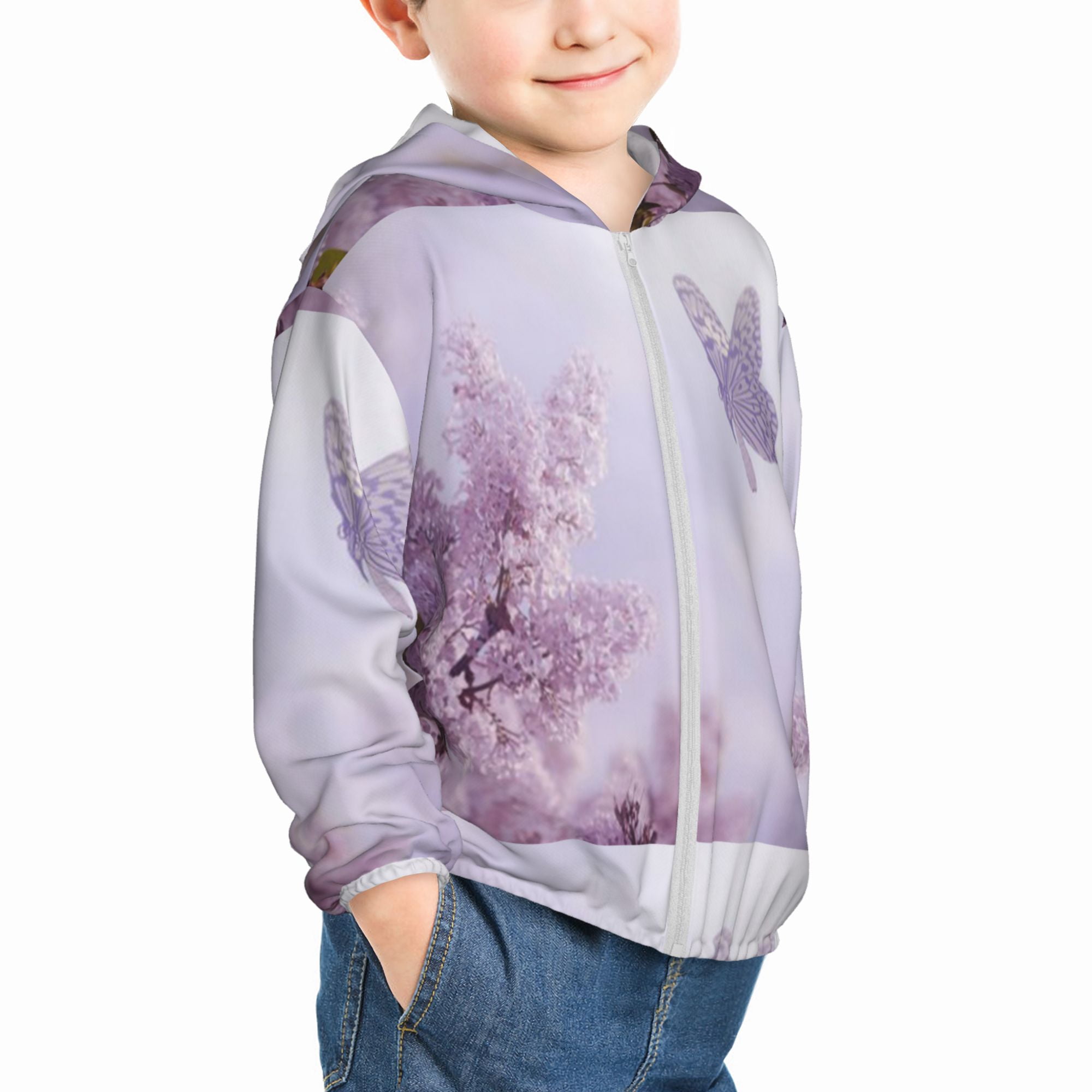 Purple Butterfly Kids Zip-Up Hoodie Girls Boys Sun Protection Jacket Hooded Cooling Shirt ...