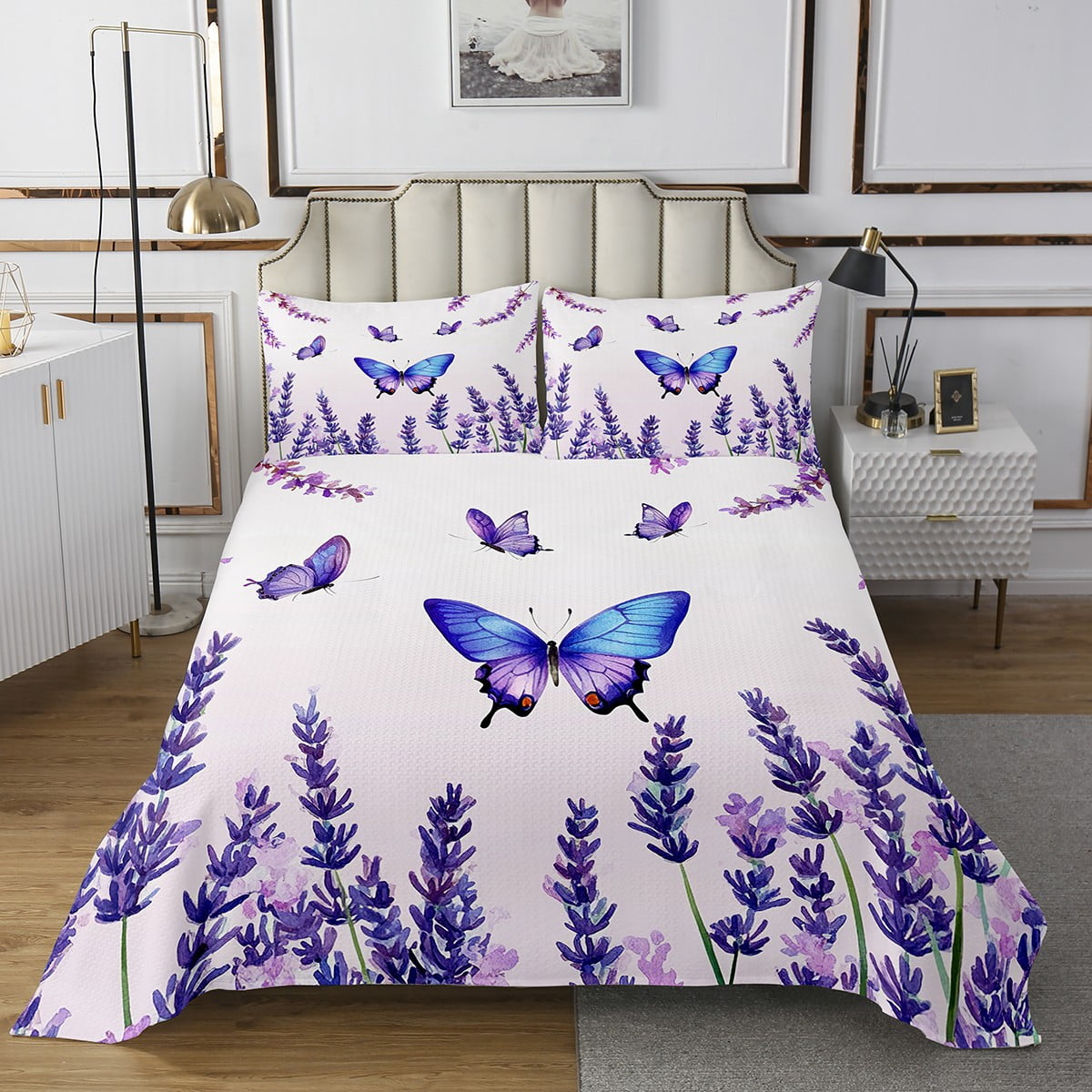 Purple Butterfly King Bedspread Purple Lavender Quilt Set Dreamy ...