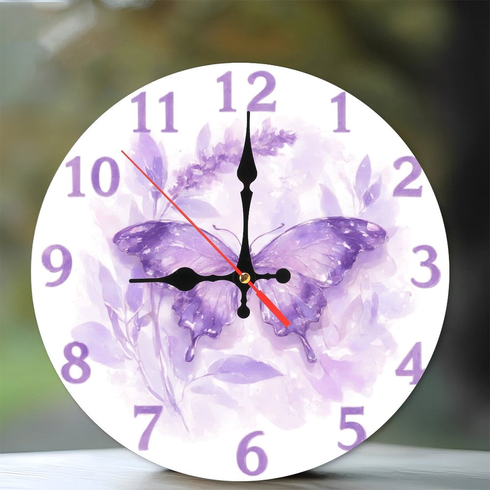 Purple Butterfly Lavender Watercolor Wall Clock Home Decor 10-Inch ...