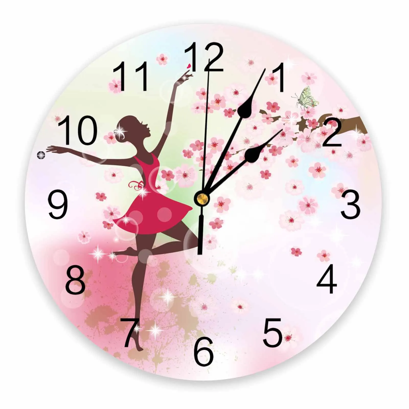 Purple Butterfly Lily Flower Decorative Round Wall Clock Arabic ...