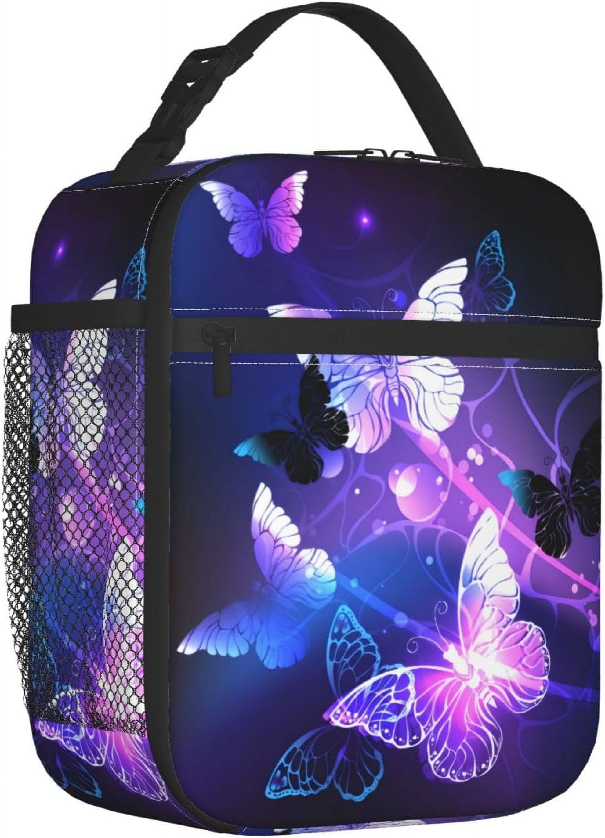 Purple Butterfly Lunch Bag Insulated Lunch Box for Men Women Portable ...