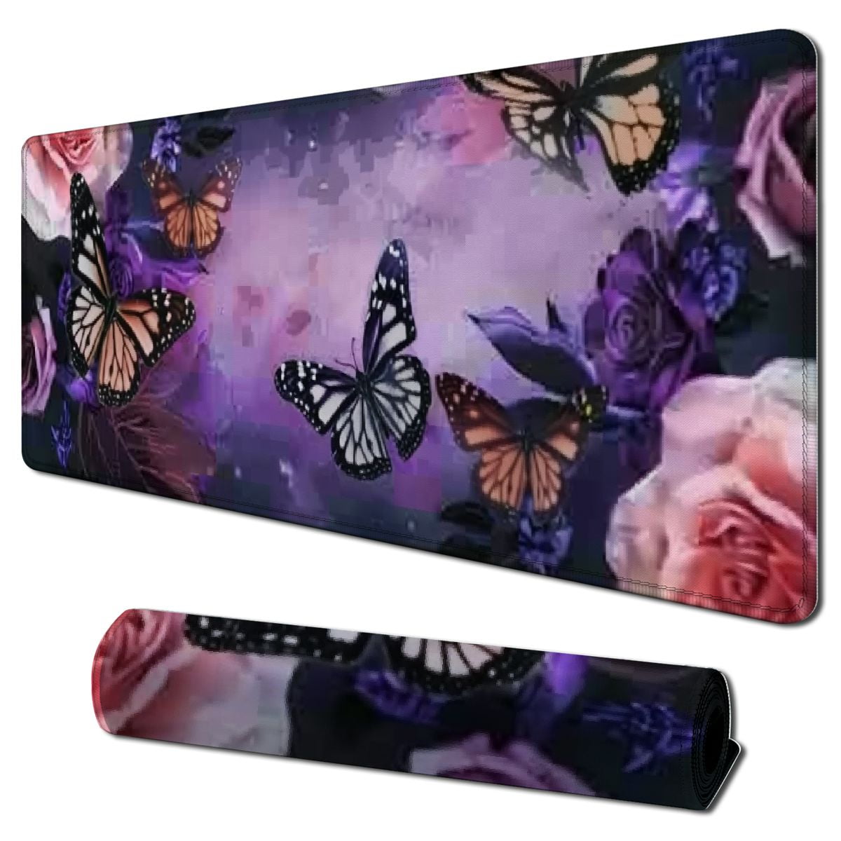 Purple Butterfly Mouse Pad Gaming with Non-Slip Rubber Base, Keyboard ...