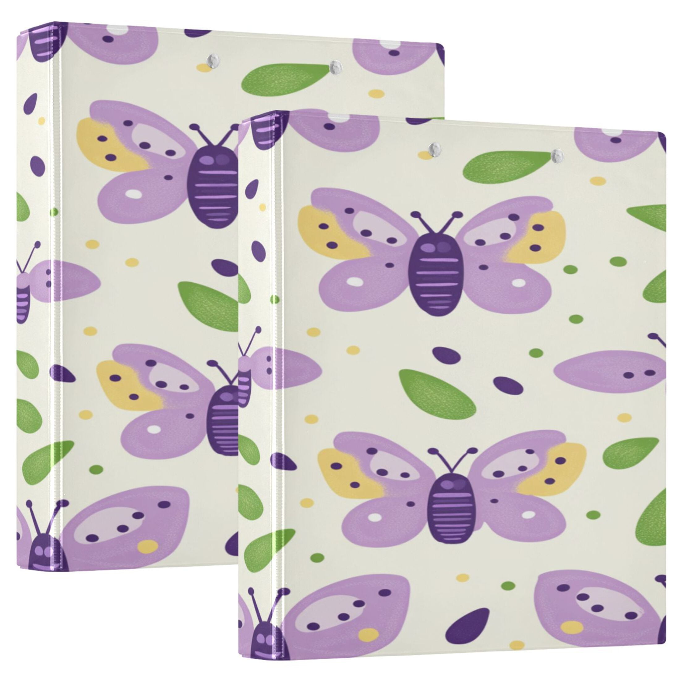 Purple Butterfly Pattern 12.4x10.6in PVC Round Ring Binder, D-Ring 3 ...