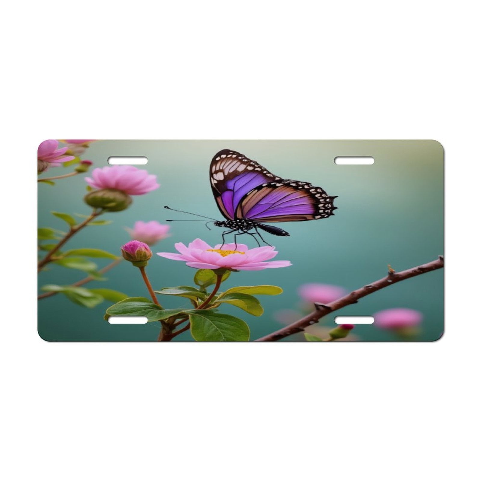 Purple Butterfly on Pink Flower Car Decorative Front License Plate ...