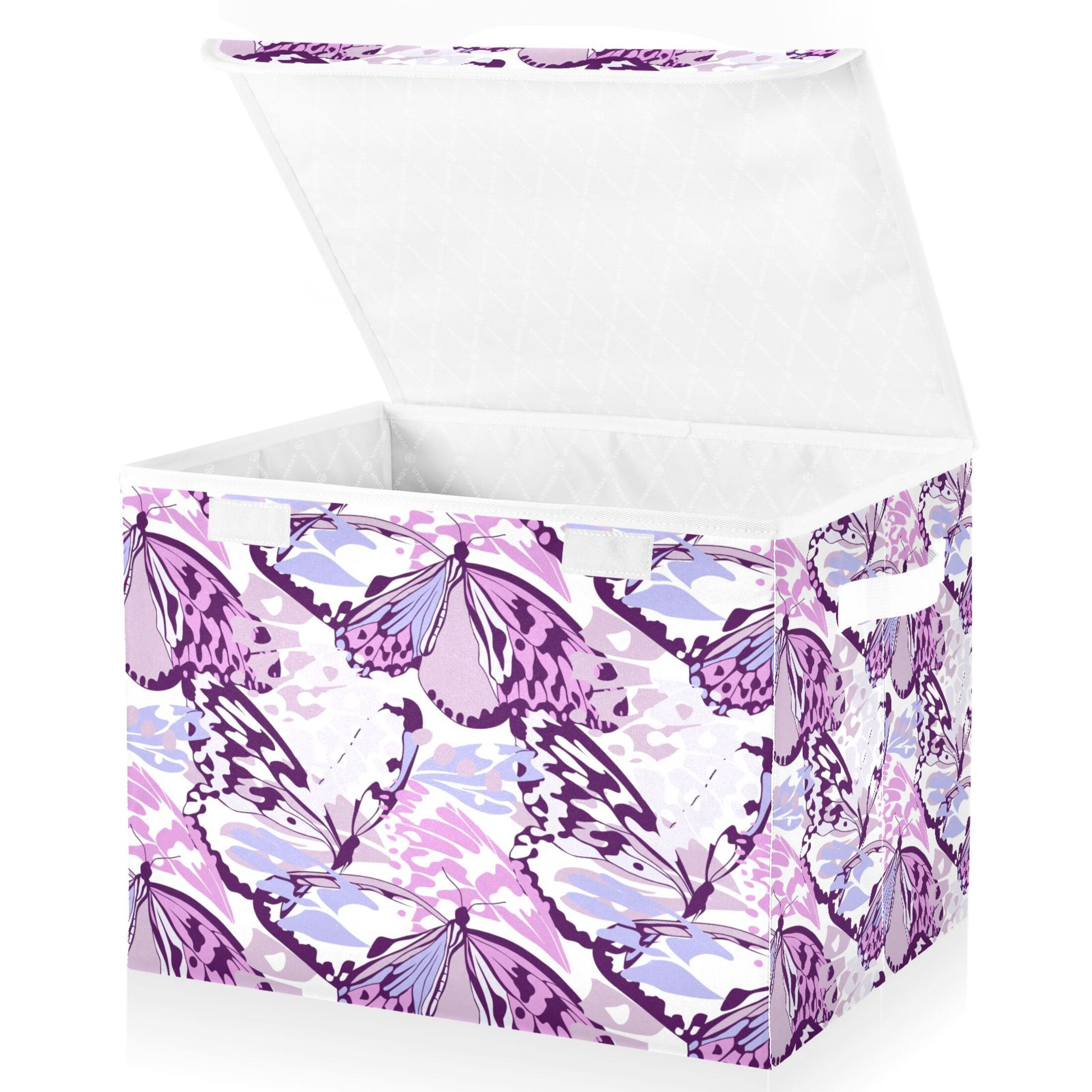 Purple Butterfly Print Large Lidded Storage Bin Foldable Storage Boxes ...